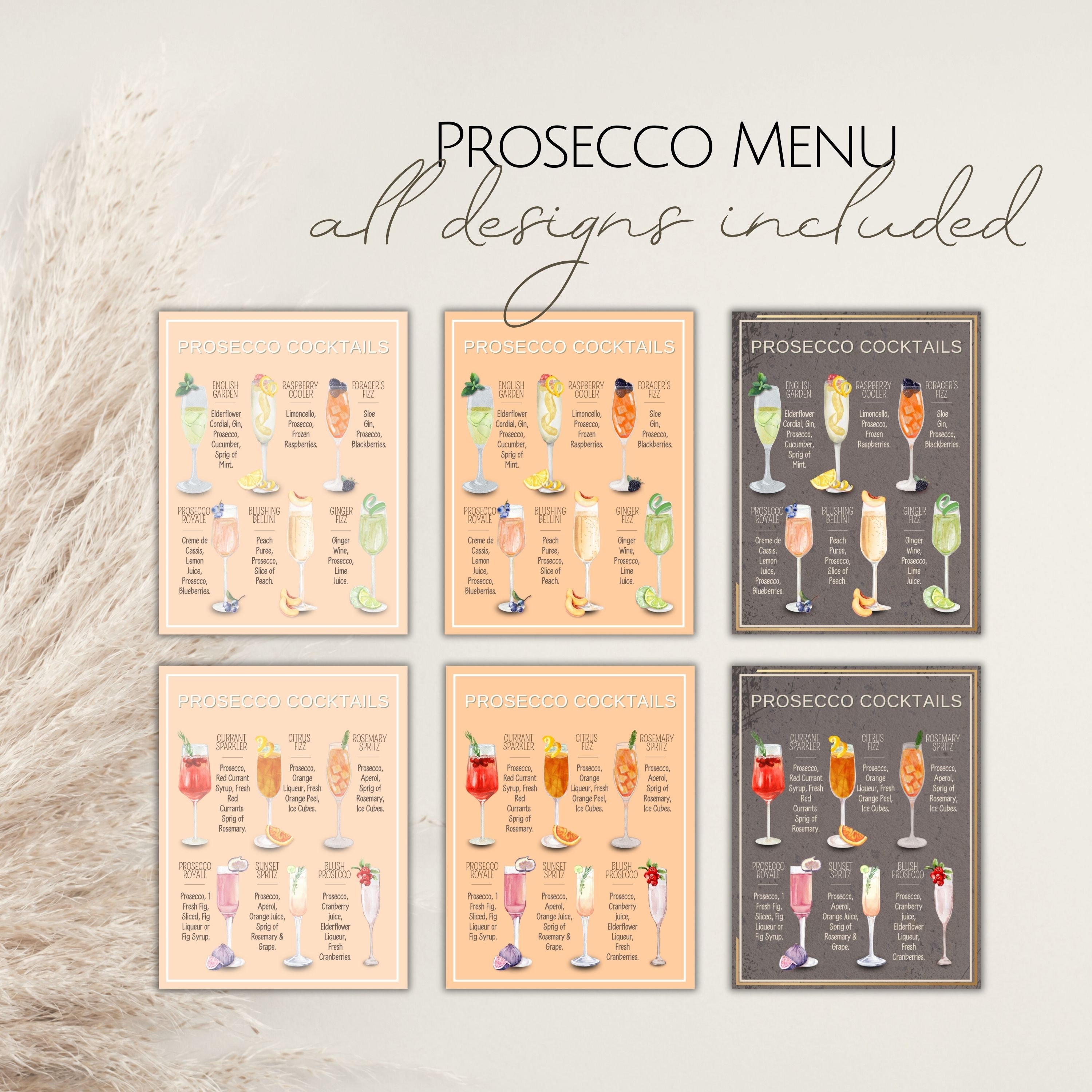 Mobile Bar Sign Templates, Printable Bartend Prosecco Cocktails Menu ...