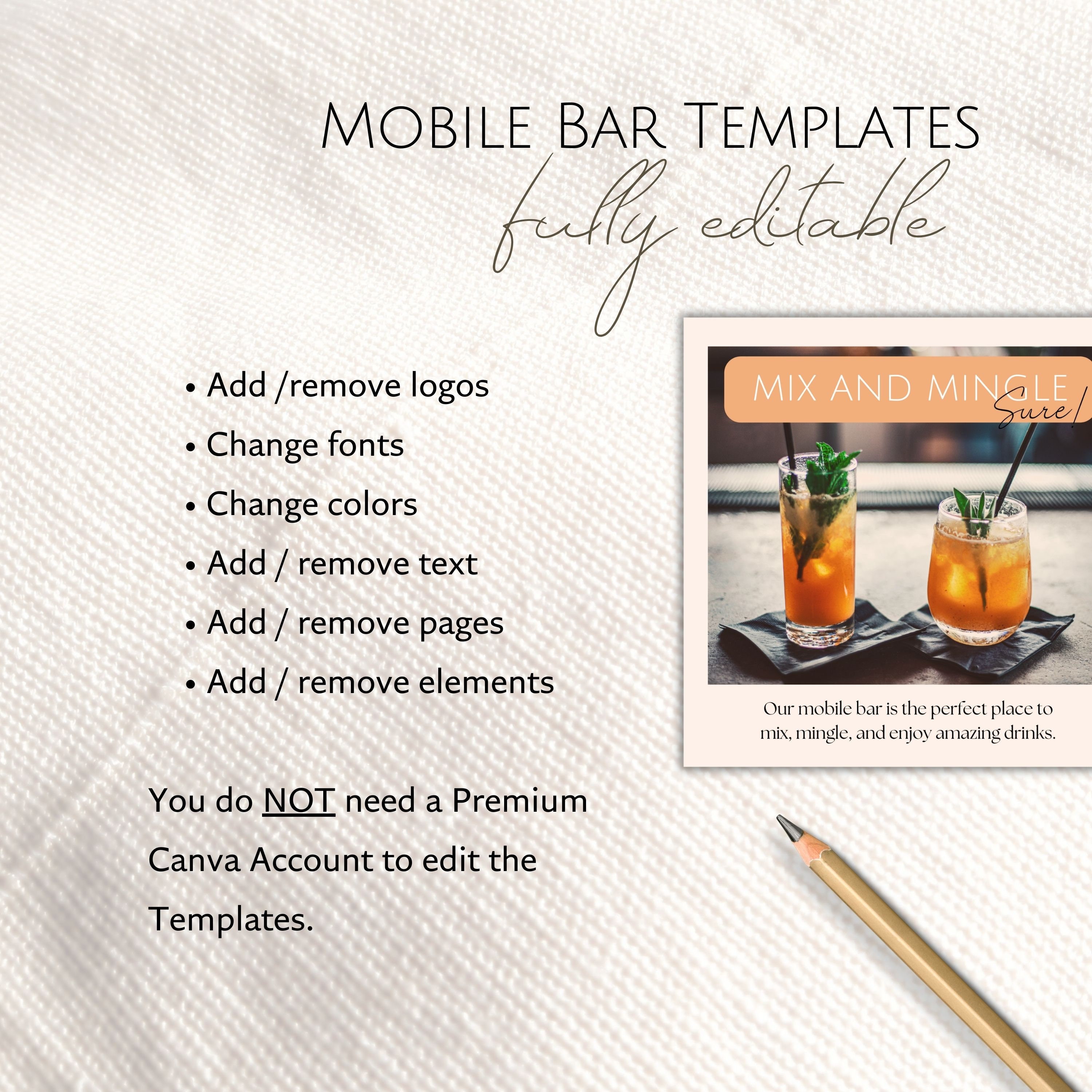 Mobile Bar Instagram Templates, Bartender Social Media Posts ...