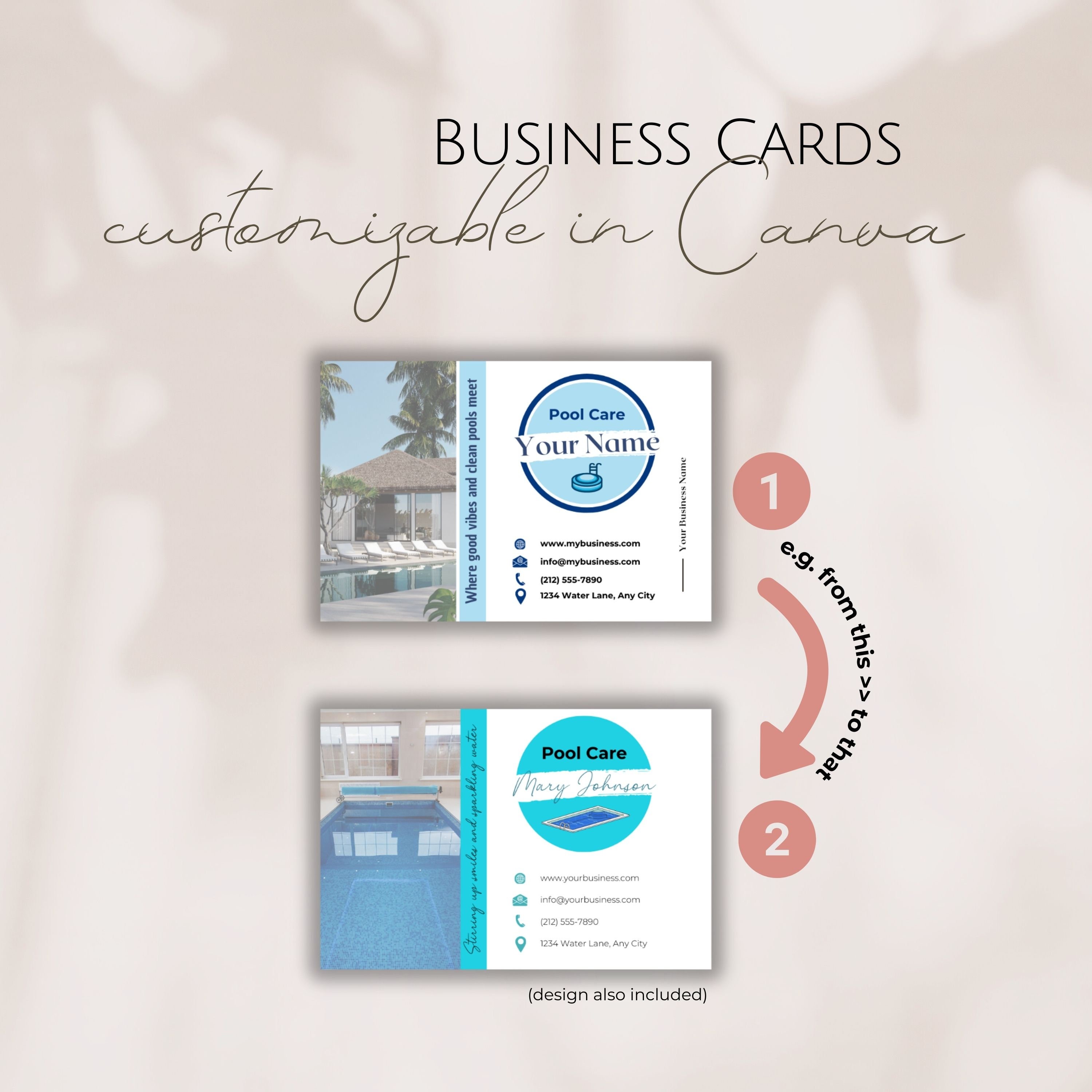 Pool Care Business Card Templates, Editable Cleaning and Repair Info ...