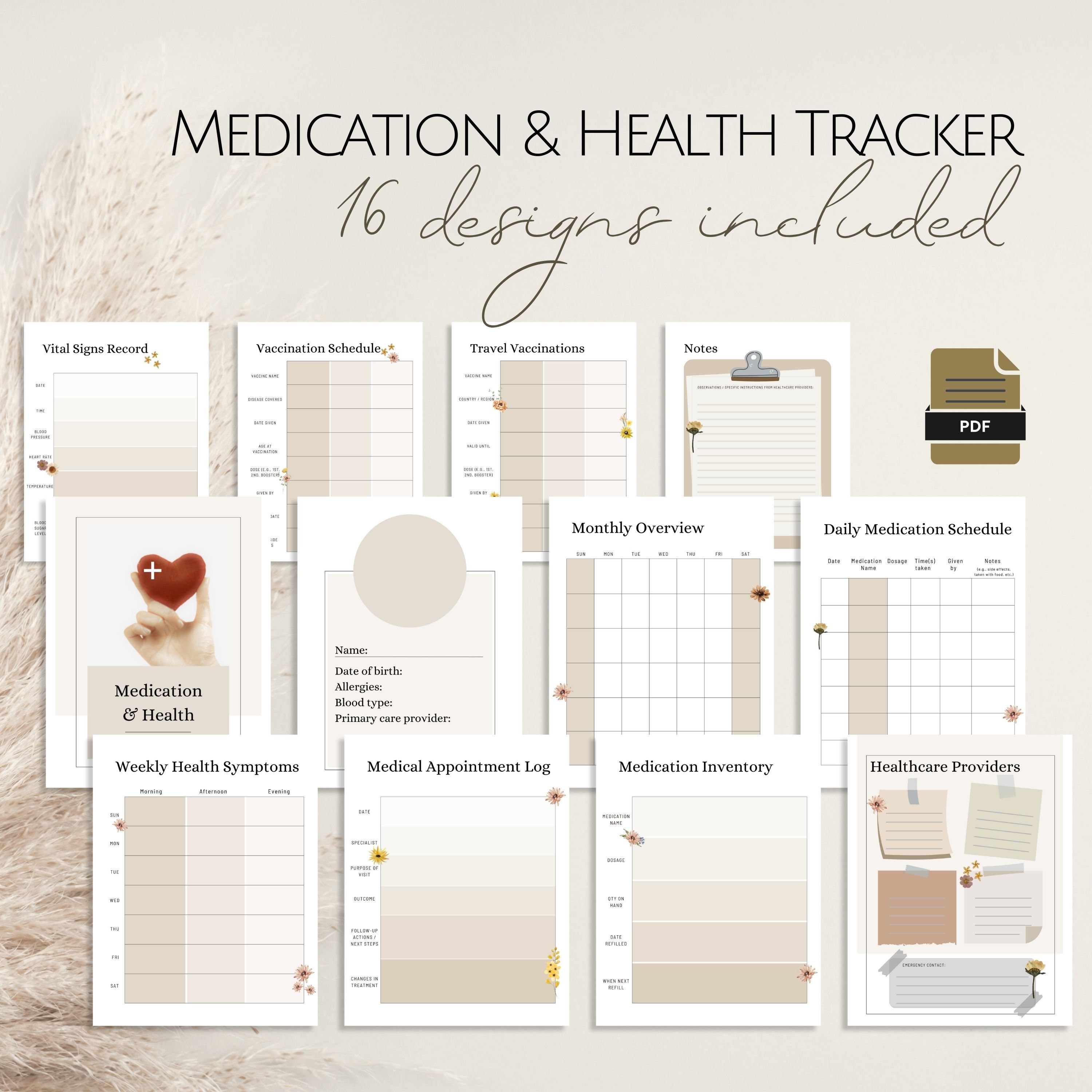 Medication Health Tracker, Printable Birthday Gift, Vaccination ...