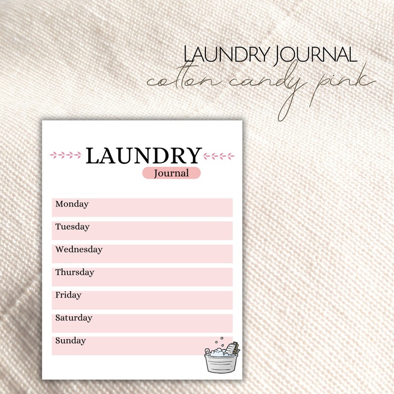 Laundry JOURNAL, Printable Weekly Washing Planner, Wash and Dry Chores ...