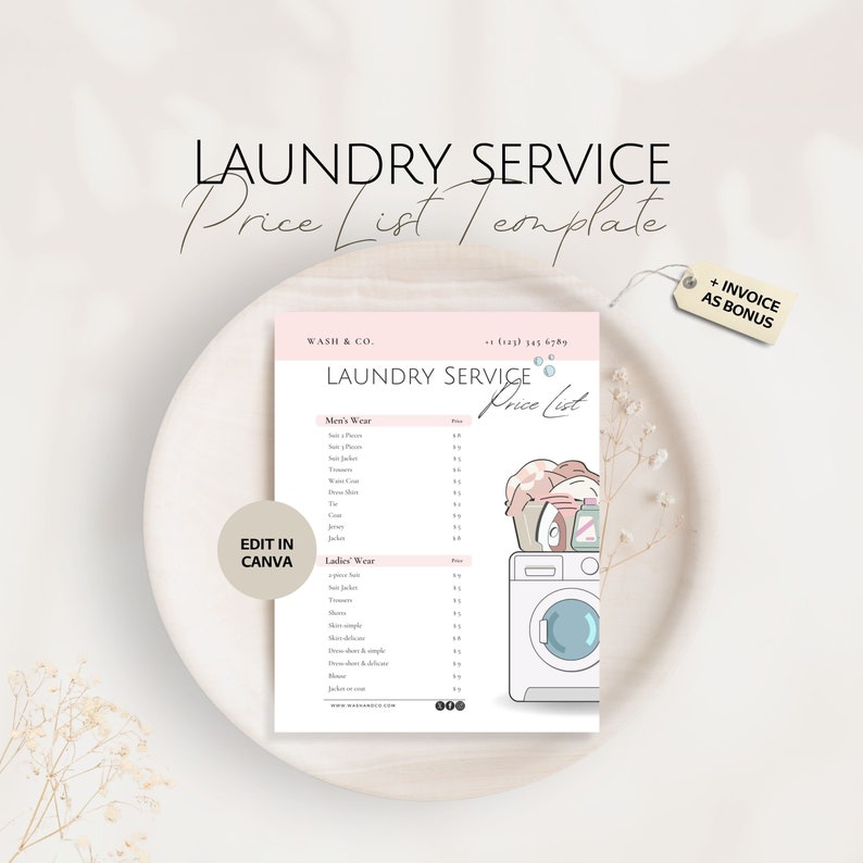 Editable Laundry Price List Template, Canva Laundry Service Fee Pricing ...