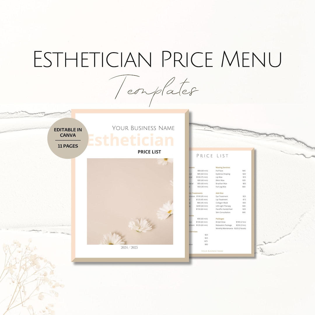Esthetician Price List, Pricing Menu Templates, Beauty Salon ...