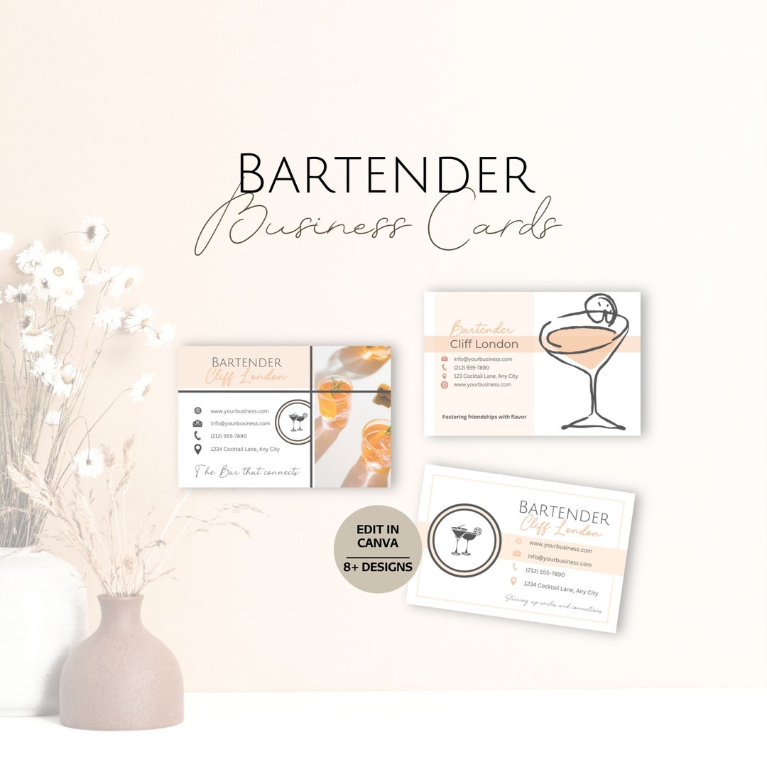 Bartender Business Cards Templates, Editable Mobile Bar Info Card ...