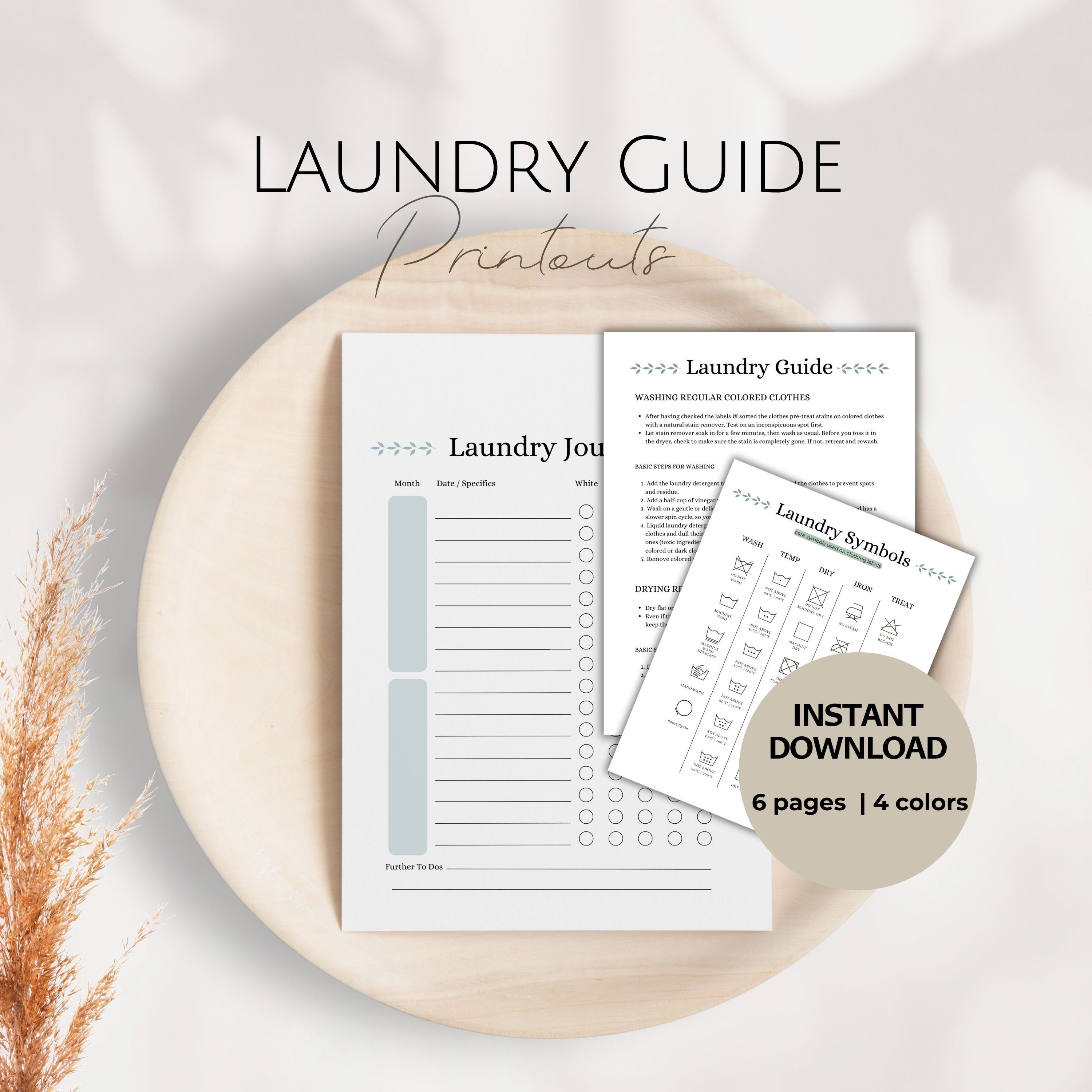 LAUNDRY GUIDE Printable Wash & Dry Instructions, Washing Planner, Care ...