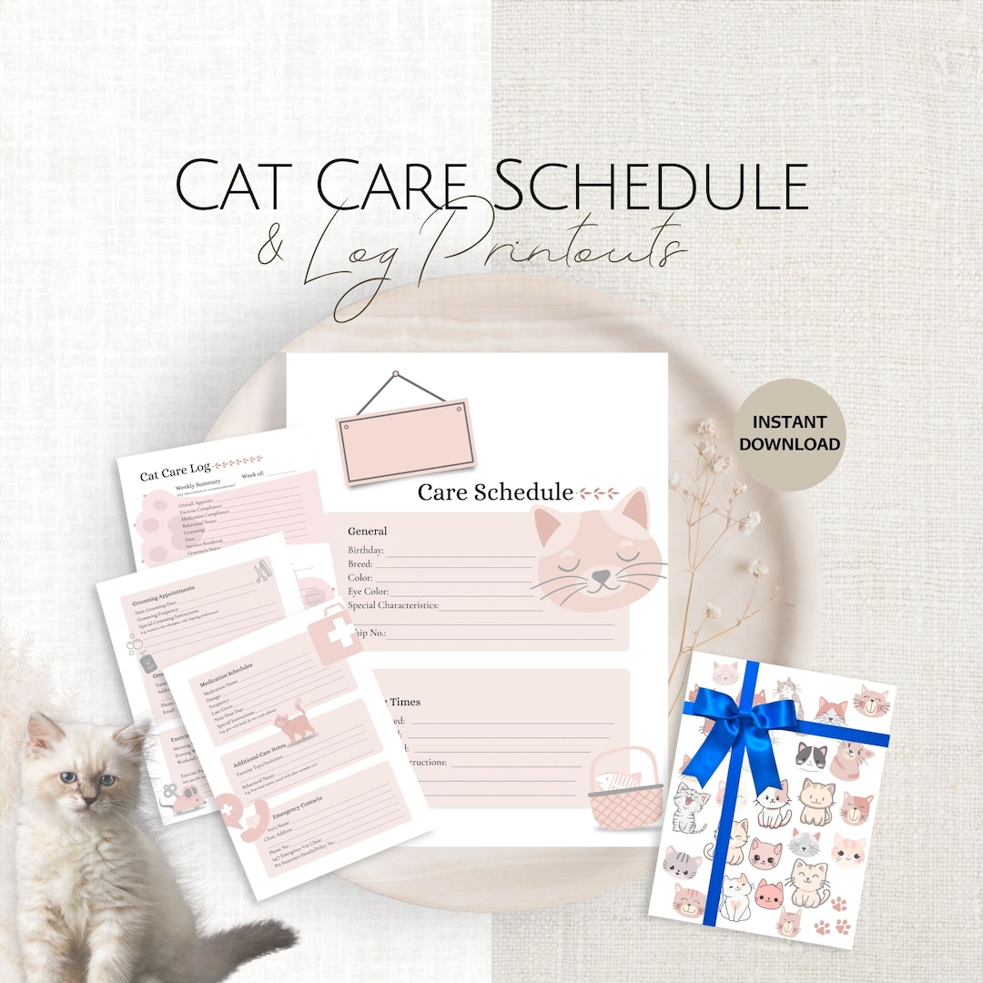 Giftable CAT CARE Schedule, Printable Emergency ORGANIZER Gift, Pets ...