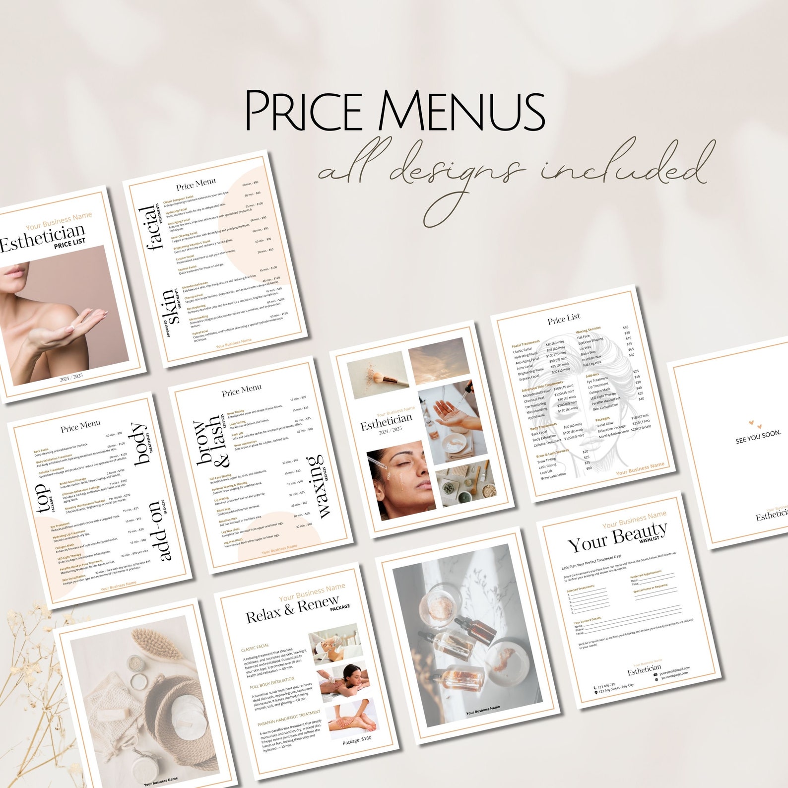 Esthetician Price List, Pricing Menu Templates, Beauty Salon ...