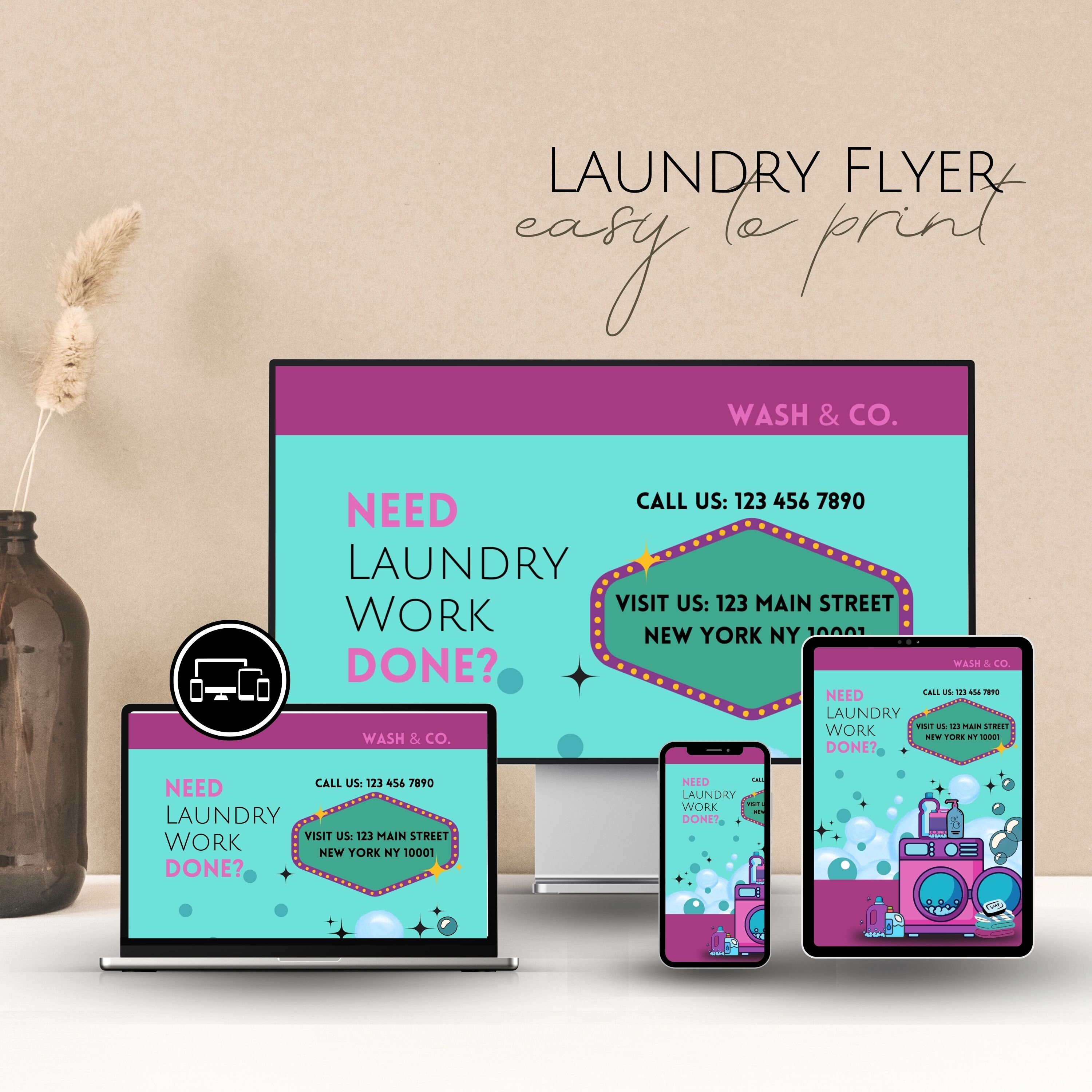 Editable Laundry Service Flyer, Canva Laundry Shop Advertising Template ...