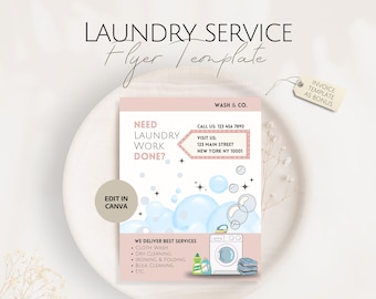 Editable Laundry Service Price List, Canva Laundry Shop Advertising ...