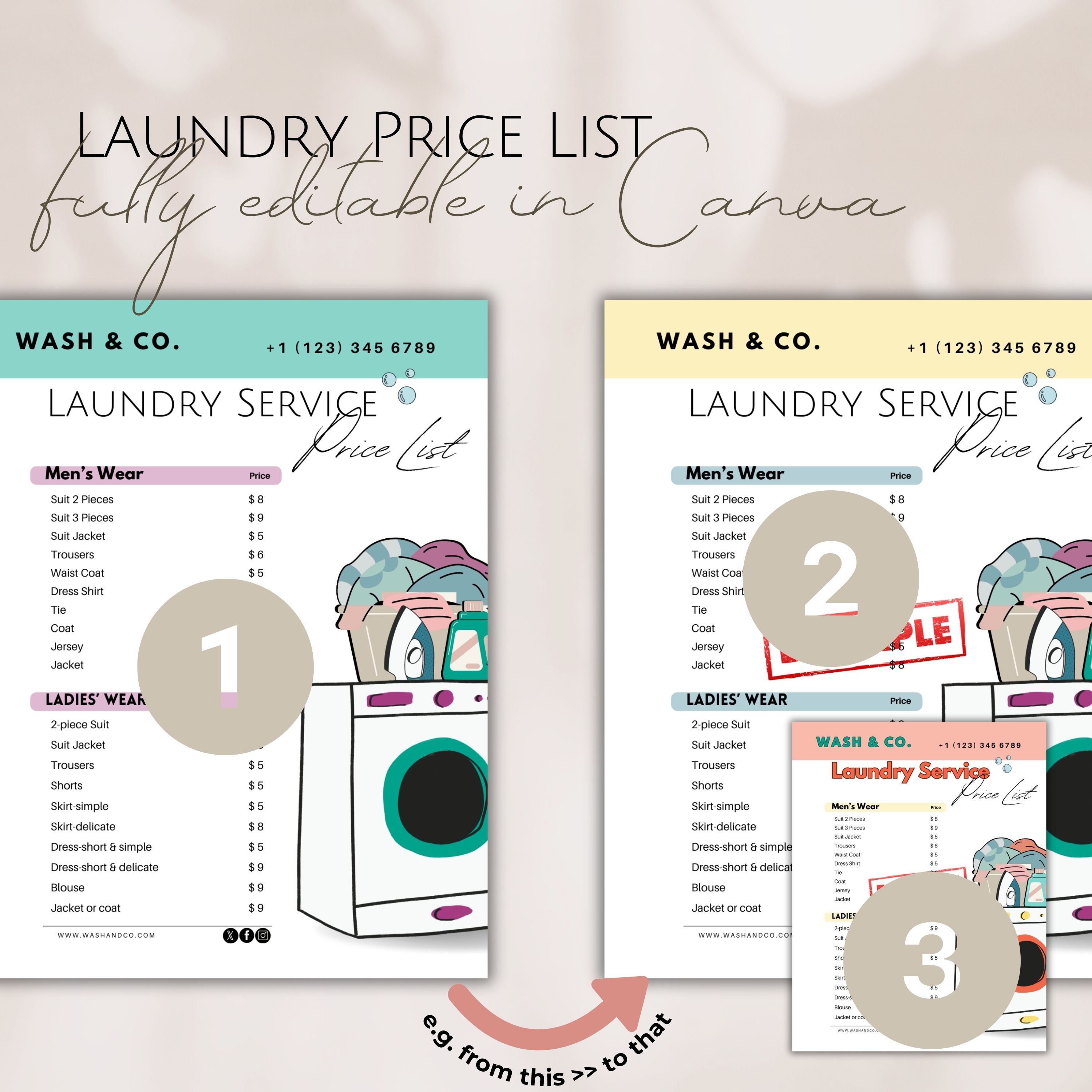 Editable Laundry Price List Template, Canva Laundry Service Fee Pricing ...