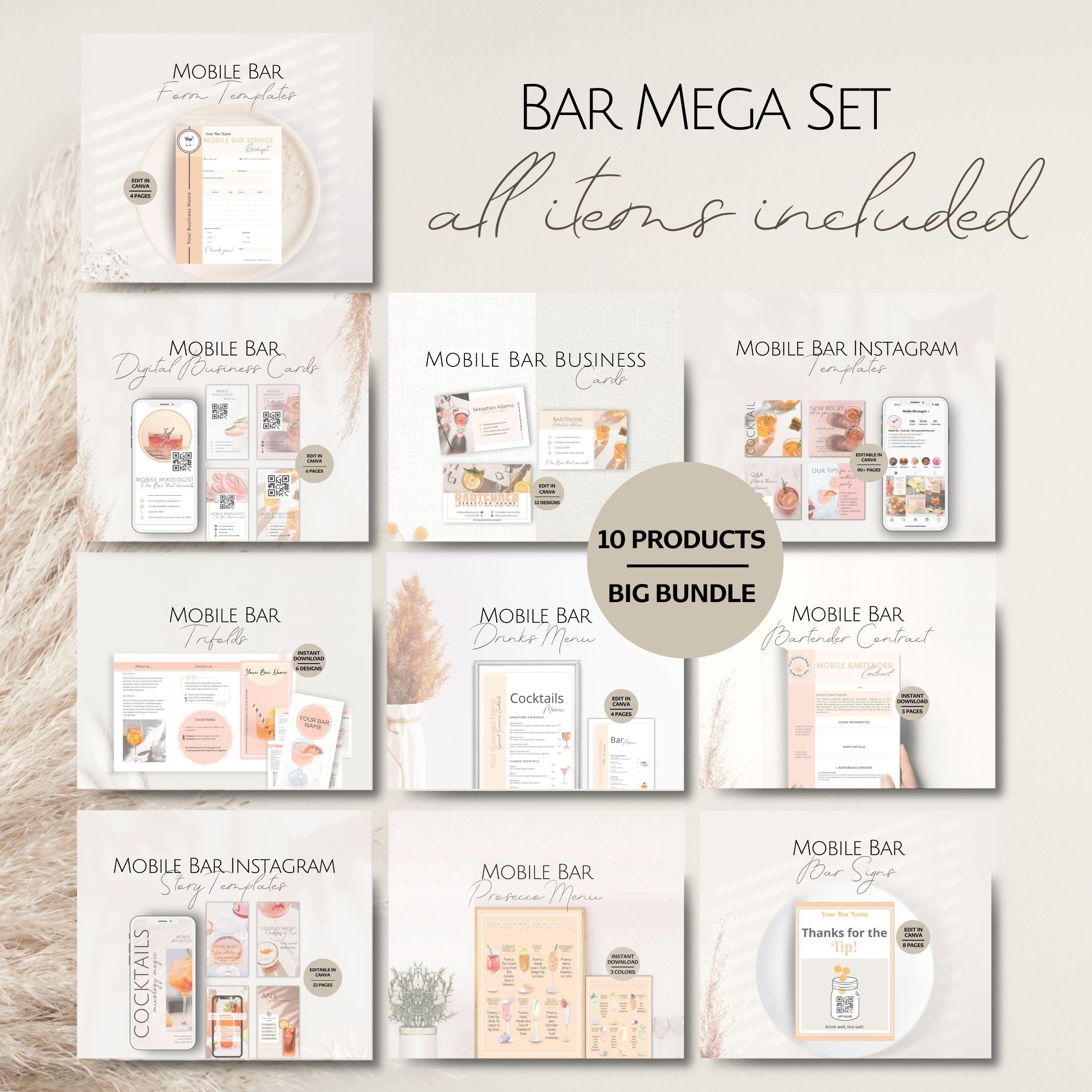 Mobile Bar Templates MEGA Bundle, Bartender Instagram Template ...