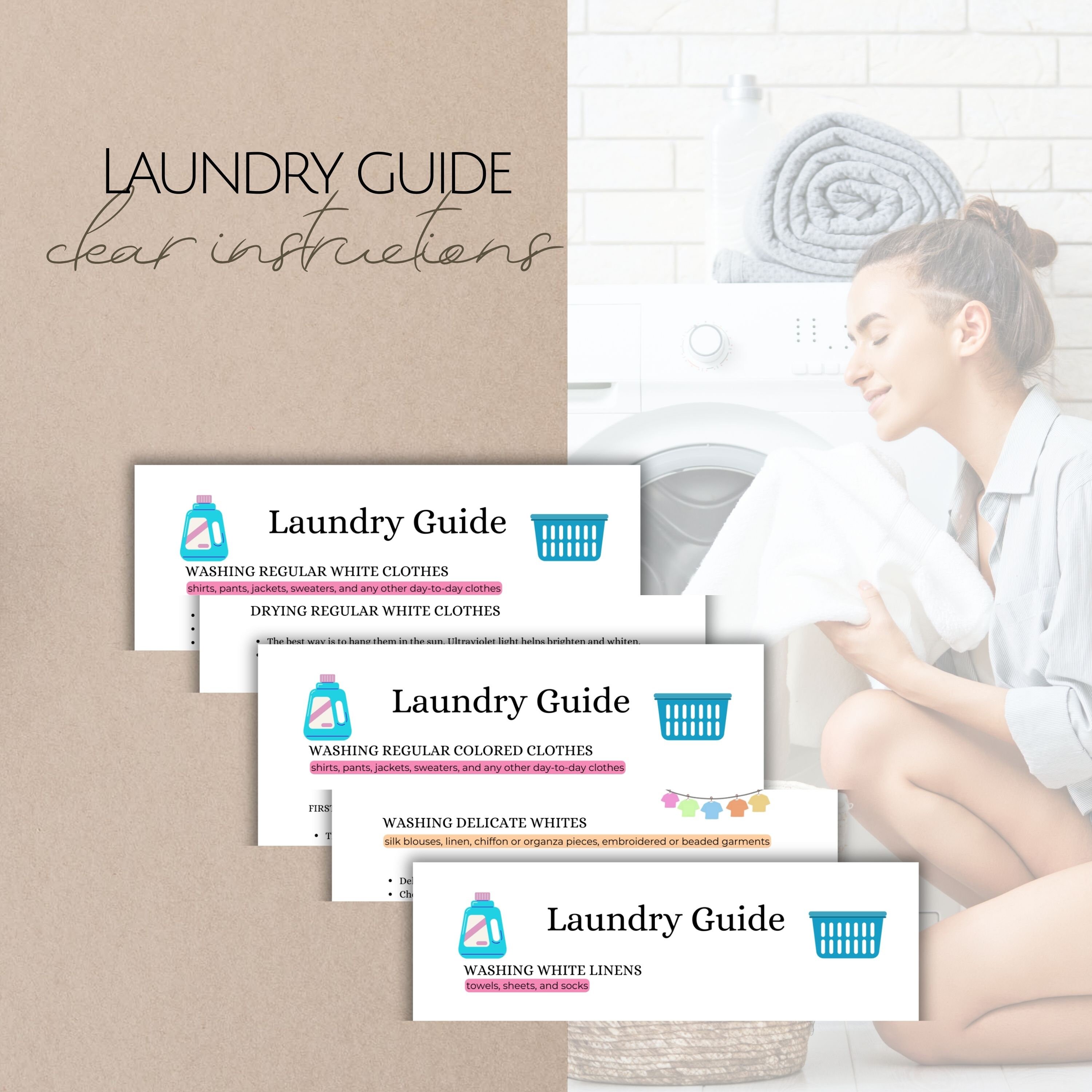 LAUNDRY GUIDE Printable Wash & Dry Instructions, Washing Planner, Care ...