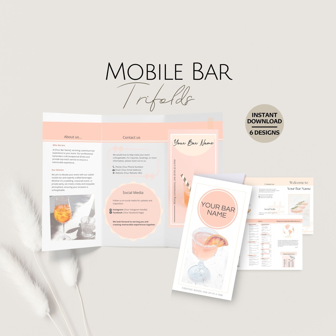 Mobile Bar Brochures Templates, Editable Trifold Info Design ...