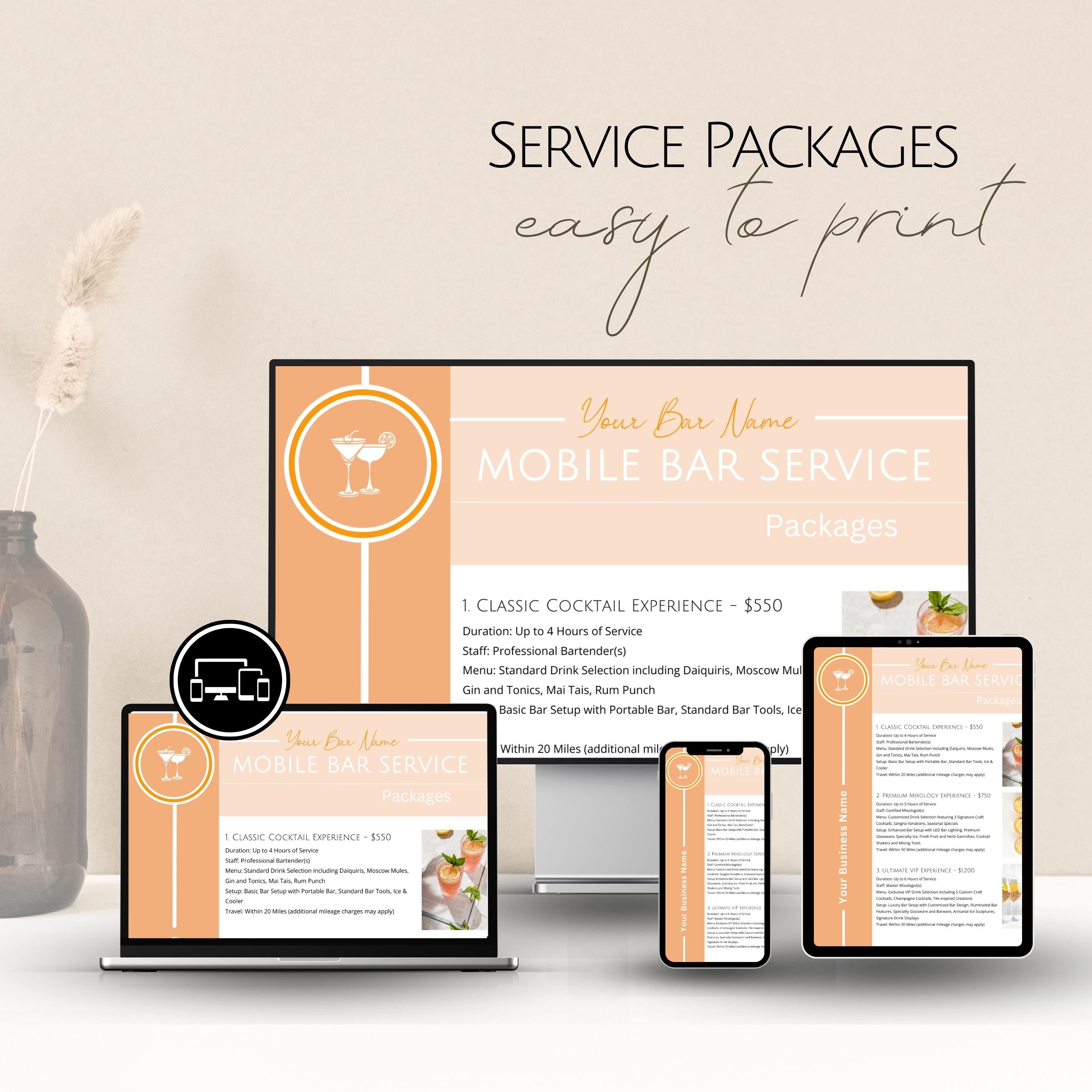 Bar Service Packages Templates, Mobile Bartender Package Template ...