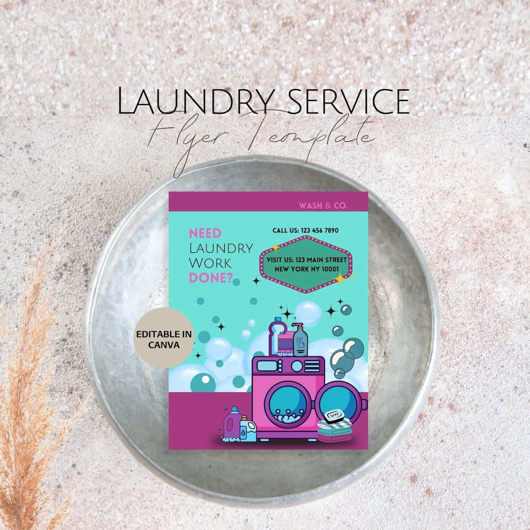 Editable Laundry Service Flyer, Canva Laundry Shop Advertising Template ...