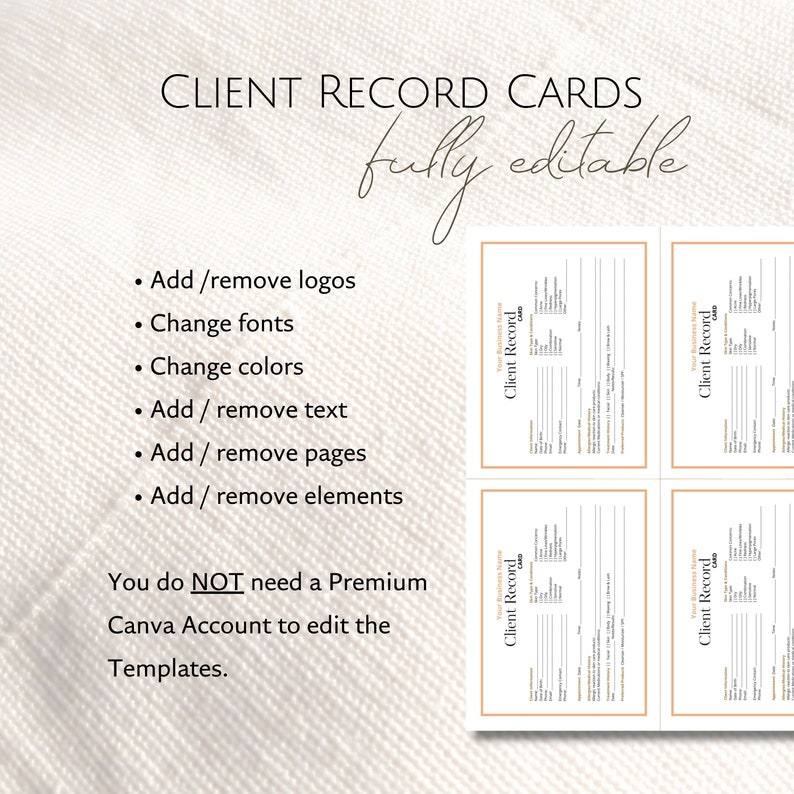 Esthetician Client Record Card Templates, Editable Beauty Salon Service ...