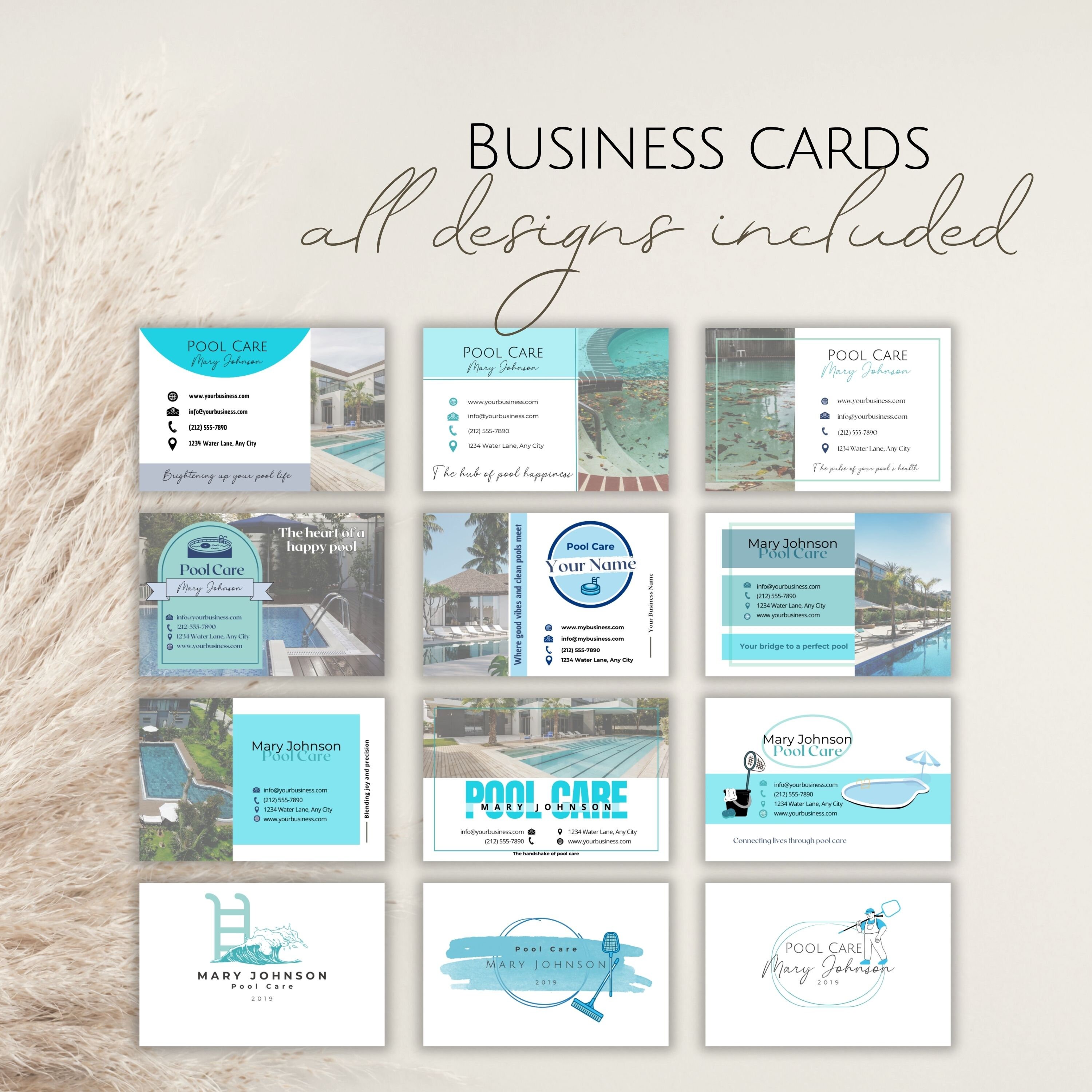 Pool Care Business Card Templates, Editable Cleaning and Repair Info ...
