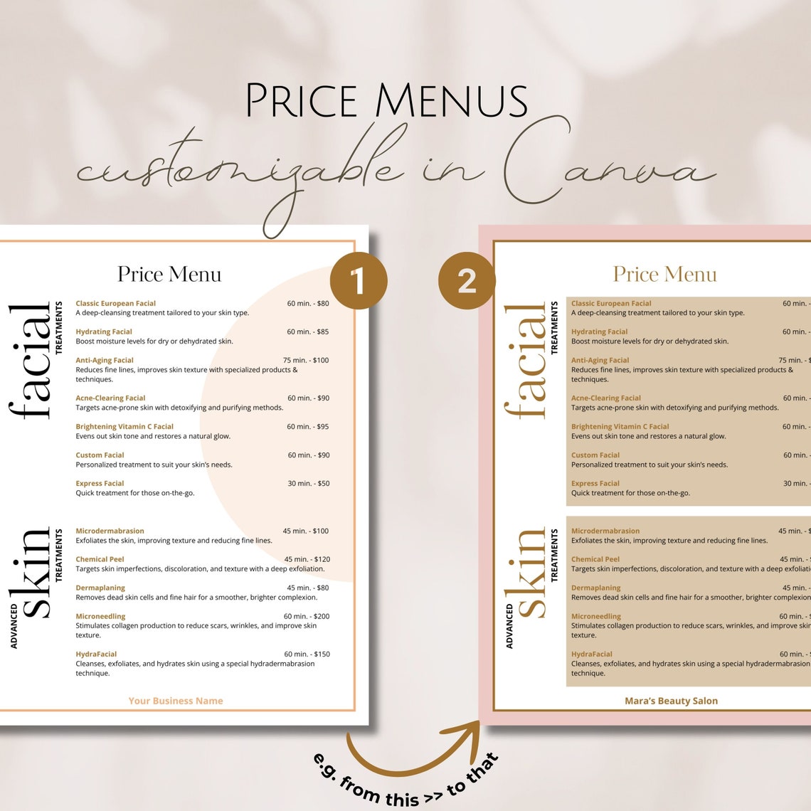 Esthetician Price List, Pricing Menu Templates, Beauty Salon ...