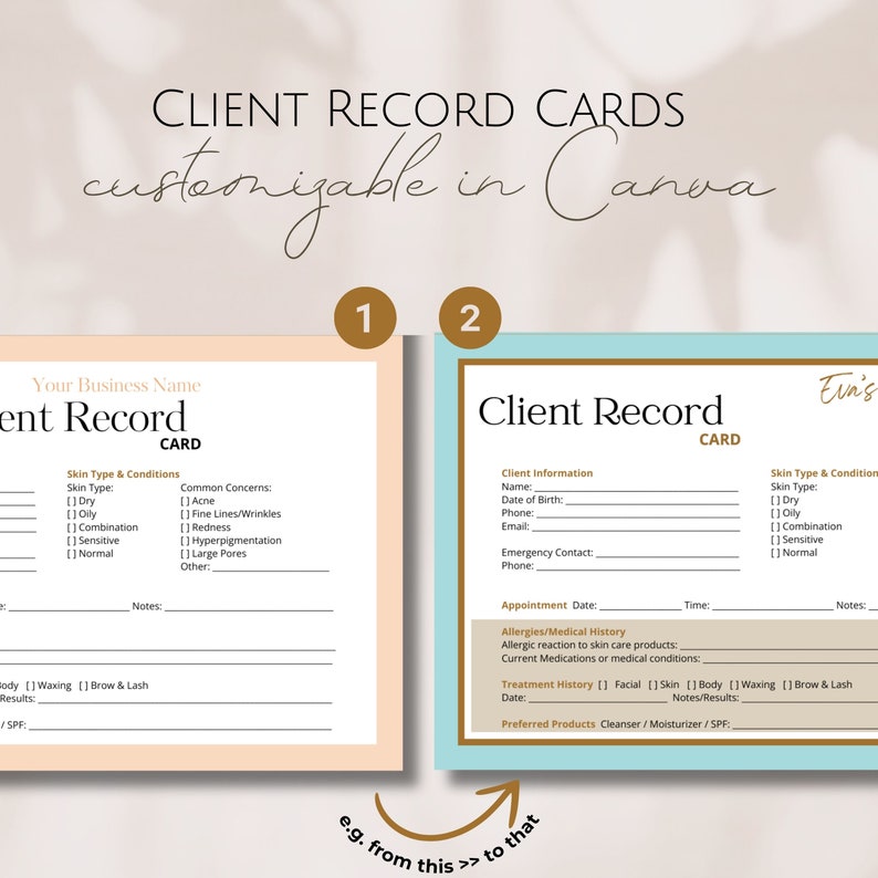 Esthetician Client Record Card Templates, Editable Beauty Salon Service ...