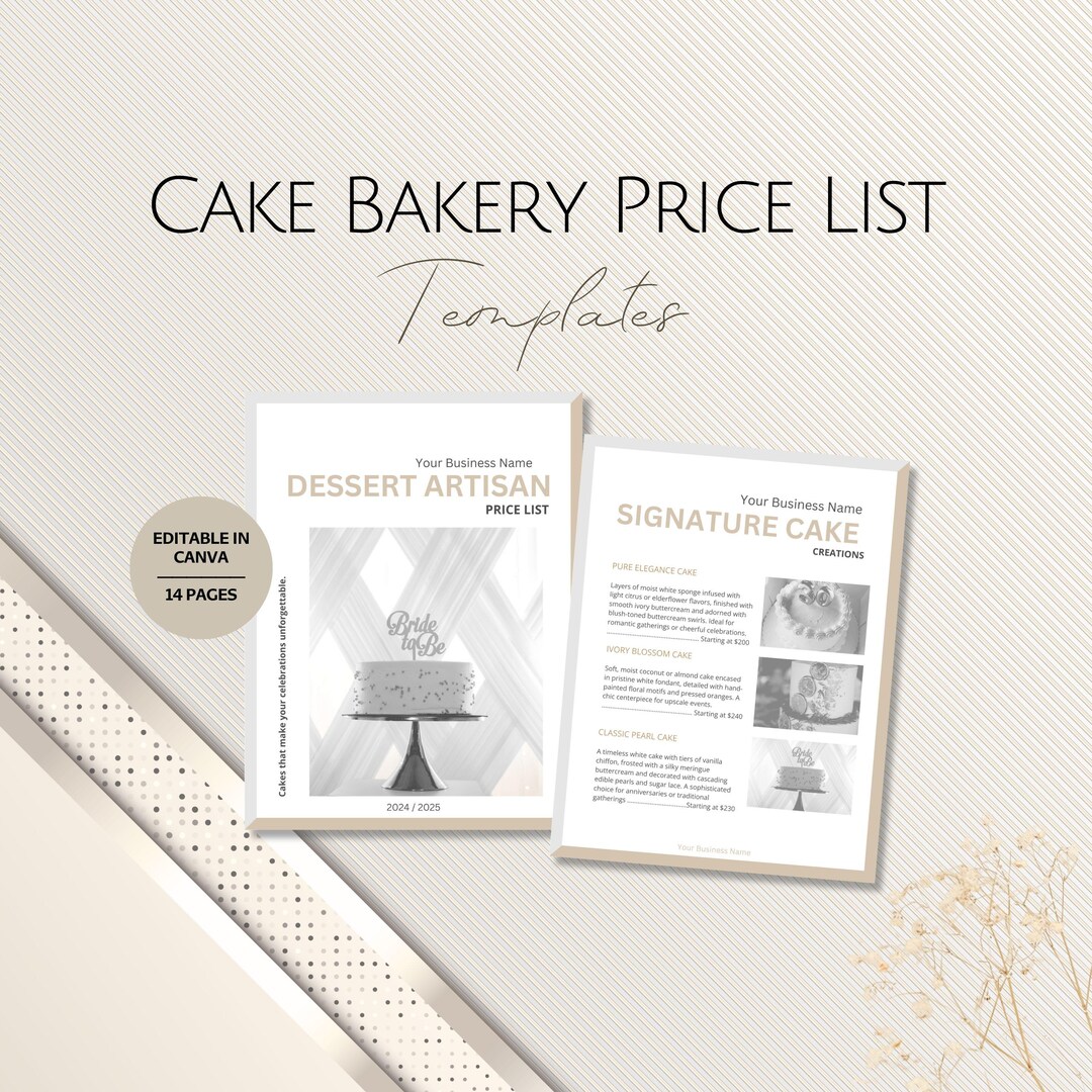 Cake Business Price List Template, Editable Bakers Pricing Menu ...