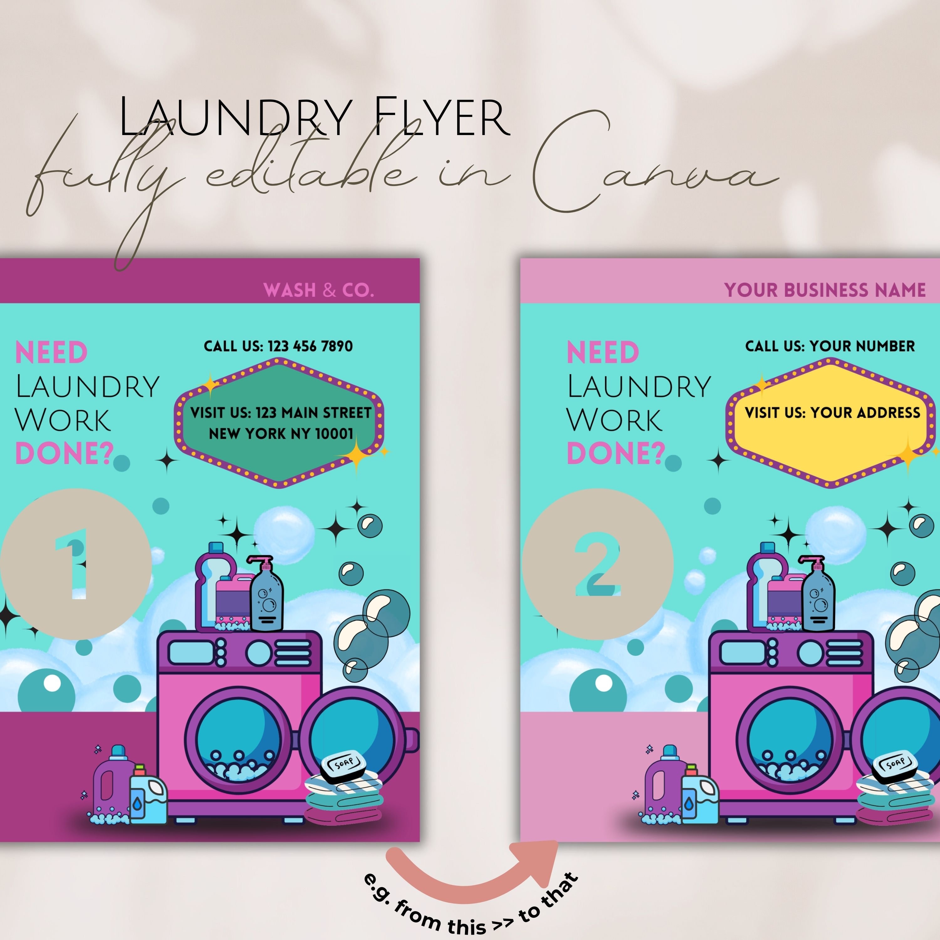 Editable Laundry Service Flyer, Canva Laundry Shop Advertising Template ...