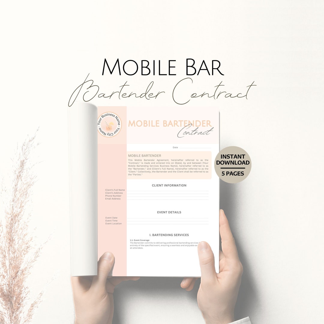 Mobile Bar Contract Templates, Editable Bartender Business Service ...