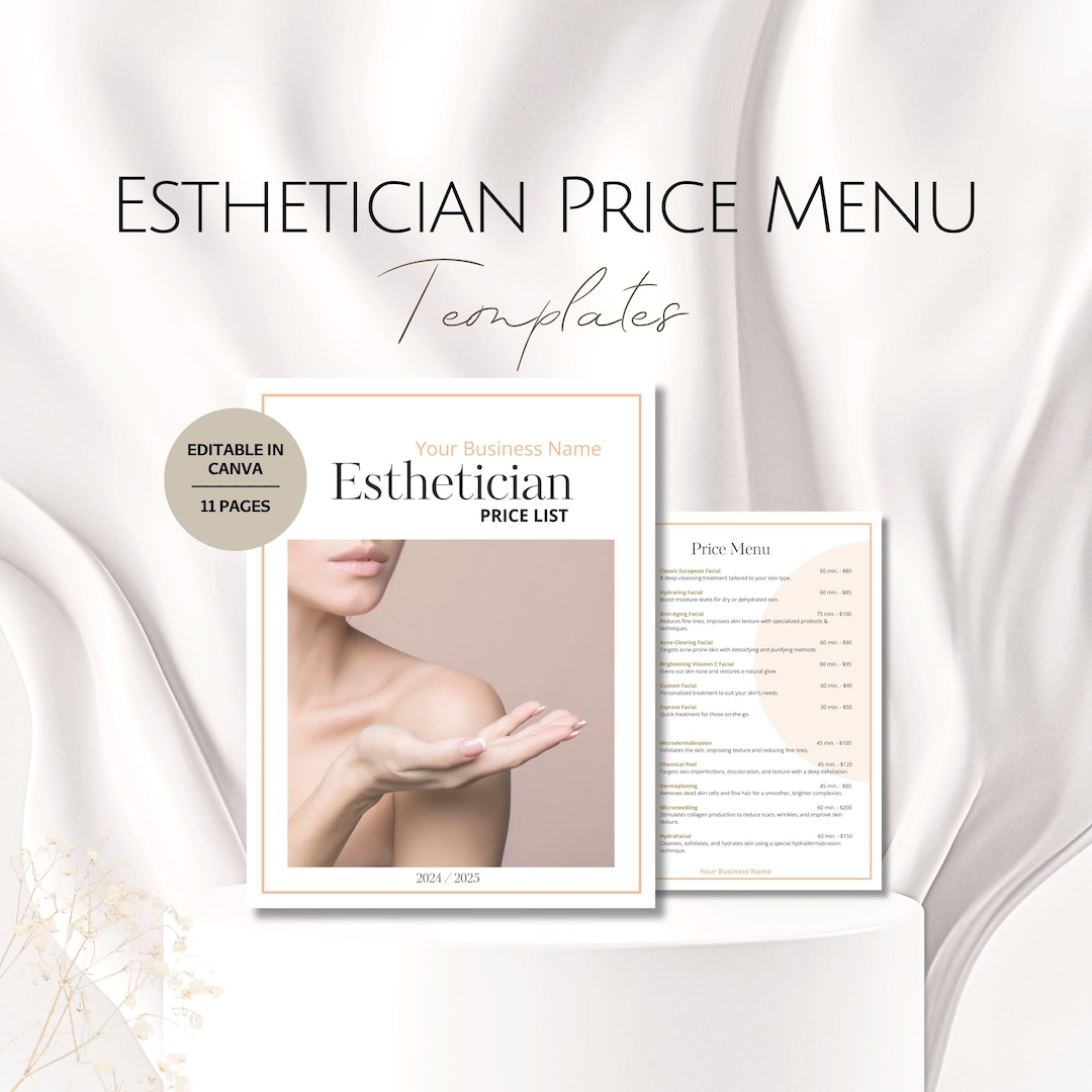 Esthetician Price List, Pricing Menu Templates, Beauty Salon ...