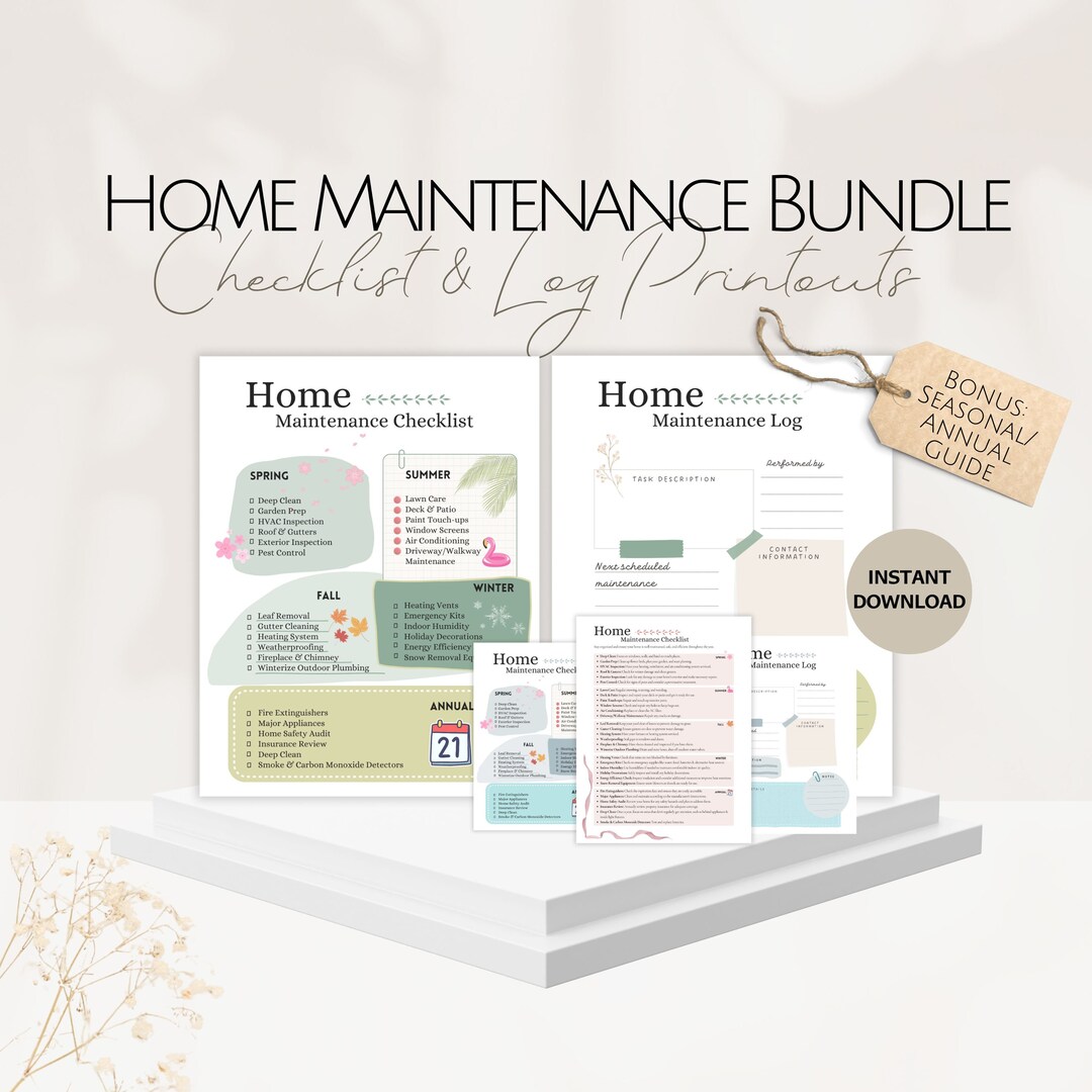 Home Maintenance Checklist, Printable Seasonal Planner, Annual ...
