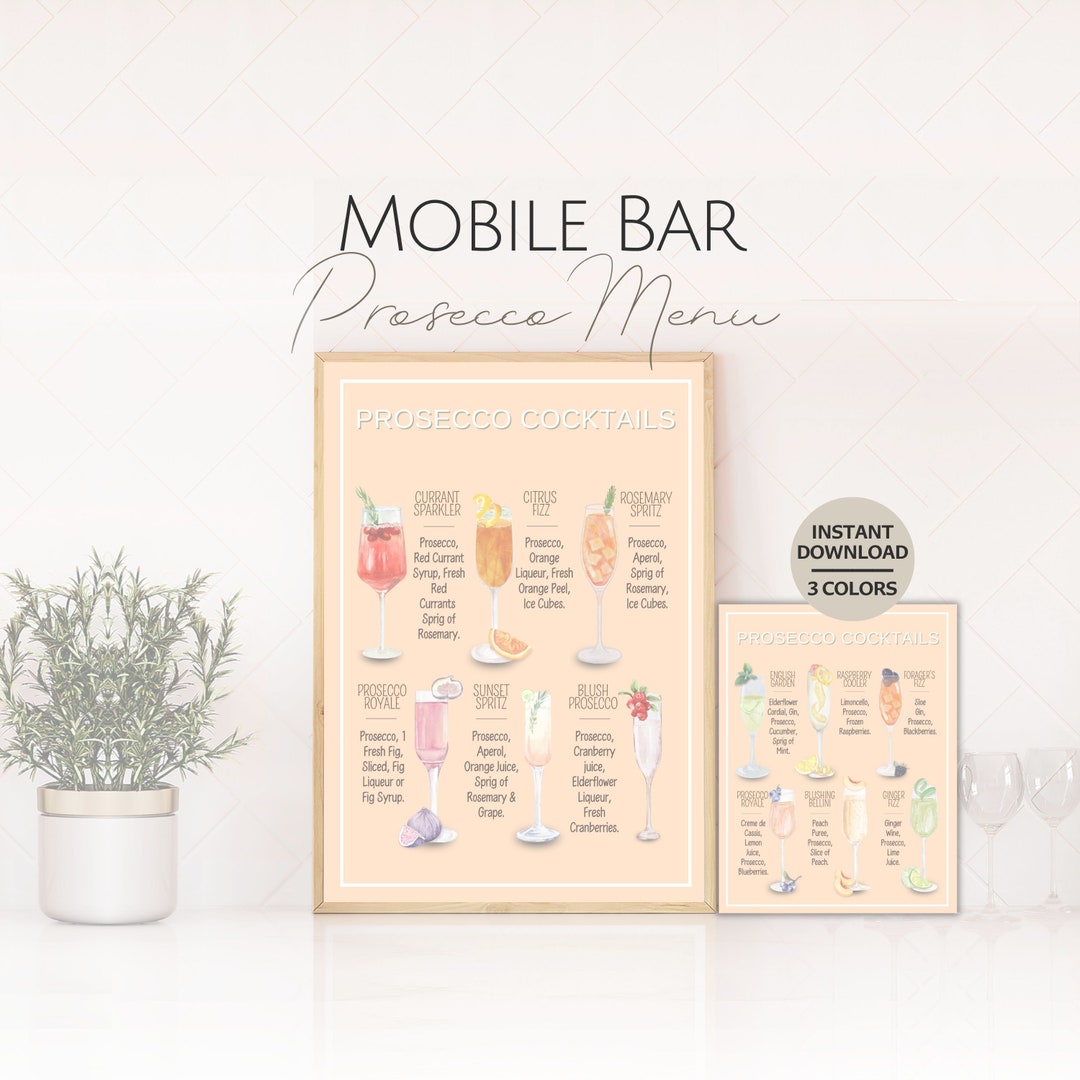 Mobile Bar Sign Templates, Printable Bartend Prosecco Cocktails Menu ...
