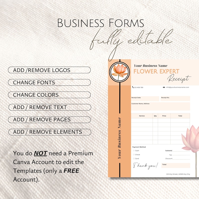 Florist Forms Templates, Editable Floral Invoice Receipt Form ...