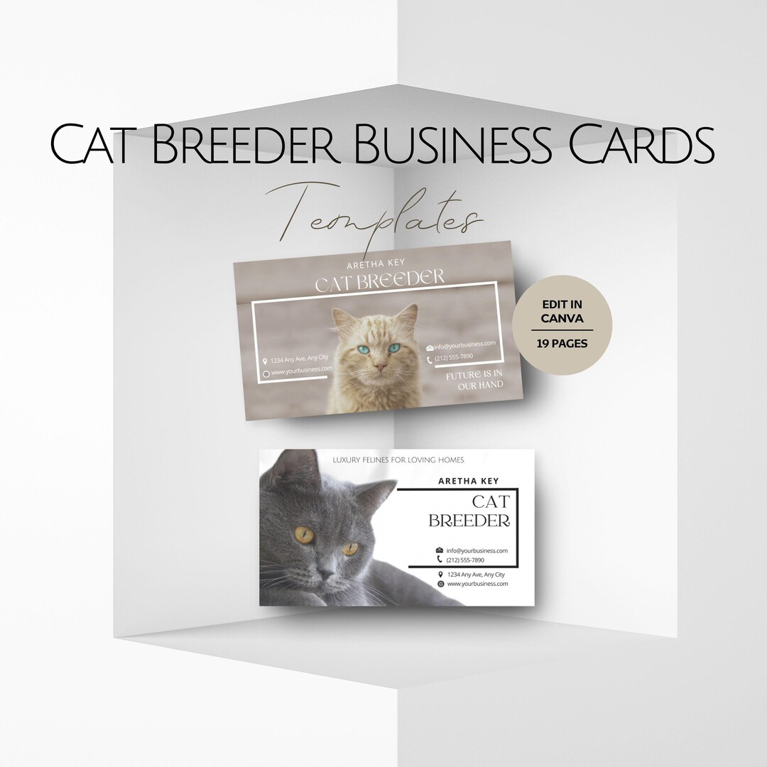 Cat Breeder Business Card Template, Editable Cats Breeding Info Cards ...