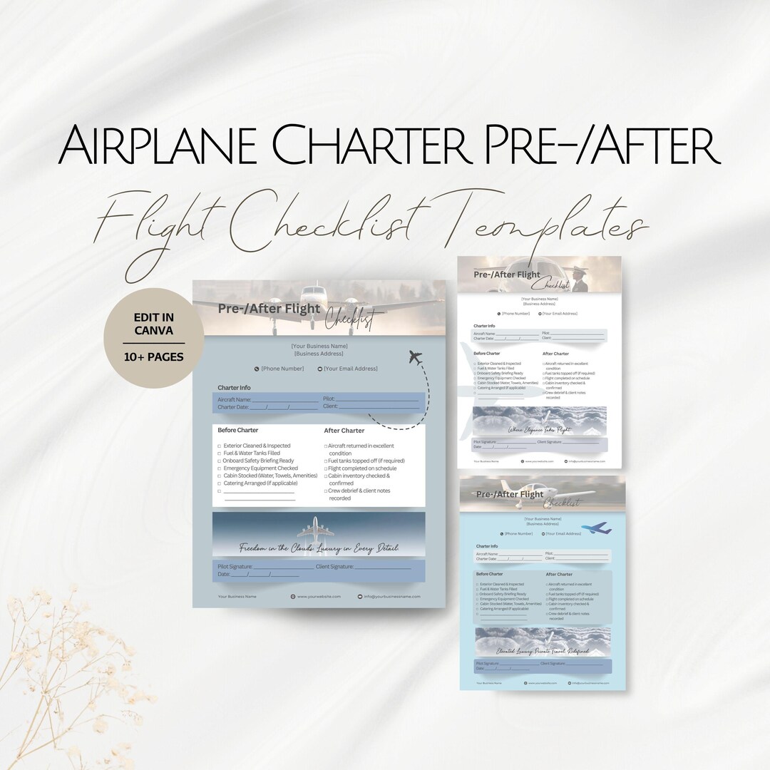 Aircraft Charter Pre- and After- Flight Checklist Templates, Editable ...