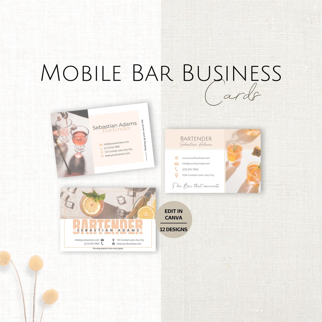 Bartender Business Card Template, Editable Mobile Bar Info Cards Design ...