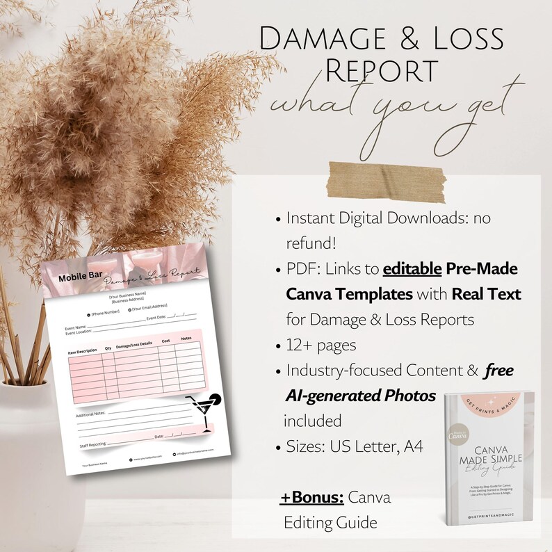 Mobile Bar Damage and Loss Report Templates, Editable Bartending ...