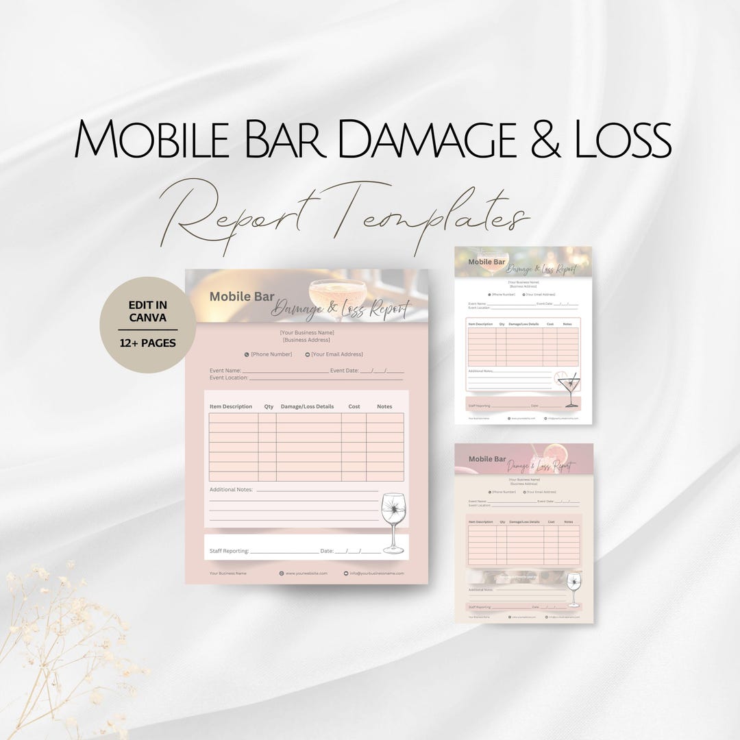 Mobile Bar Damage and Loss Report Templates, Editable Bartending ...