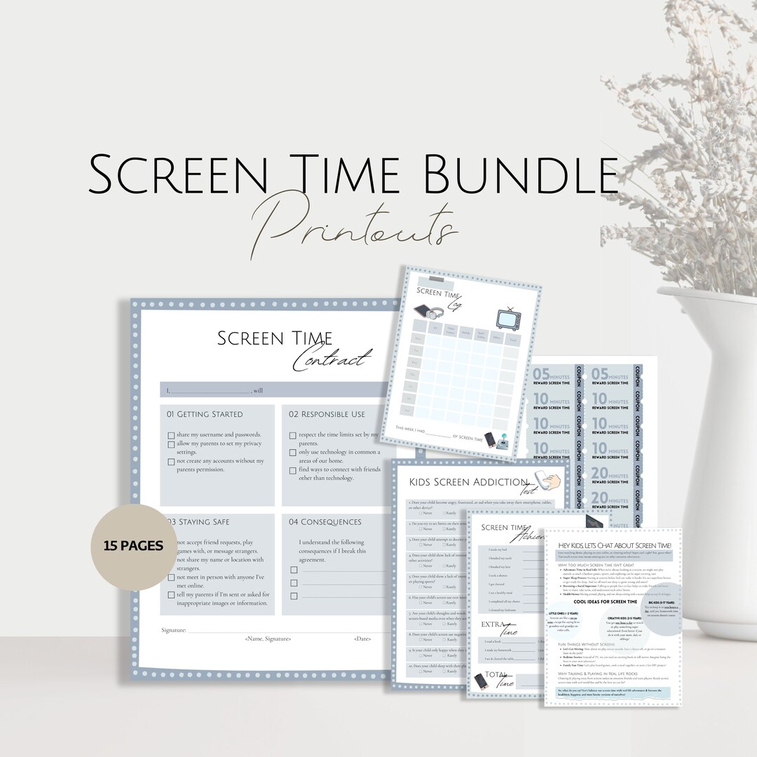Screen Time Bundle, Printable Screen Time Contract, Digital Behavior ...