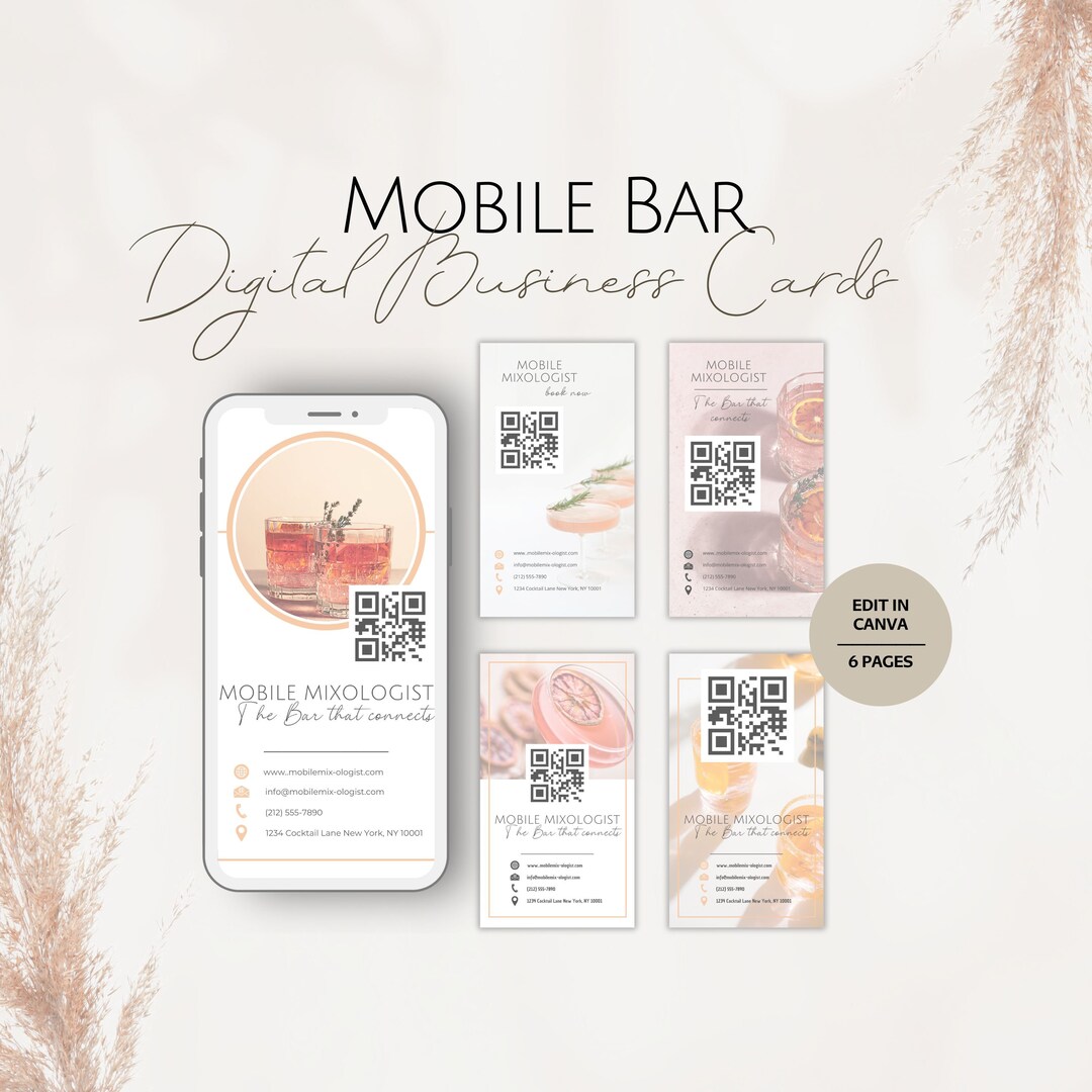 Mobile Bar Instagram Business Card, Bartender Digital Templates ...
