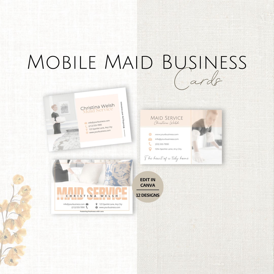 Maid Business Card Template, Editable Mobile Cleaning Info Cards Design ...
