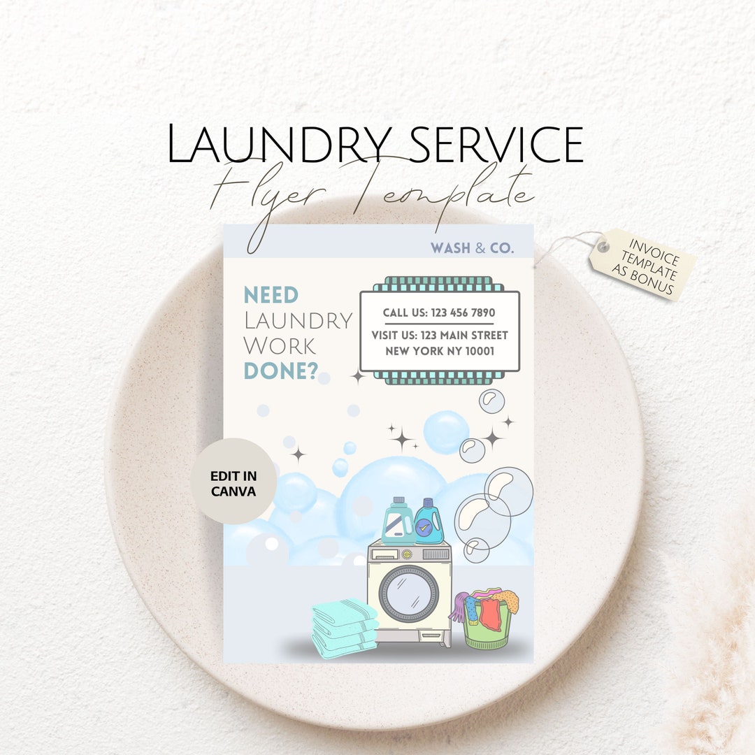 Editable Laundry Service Flyer, Canva Laundry Shop Advertising Template ...