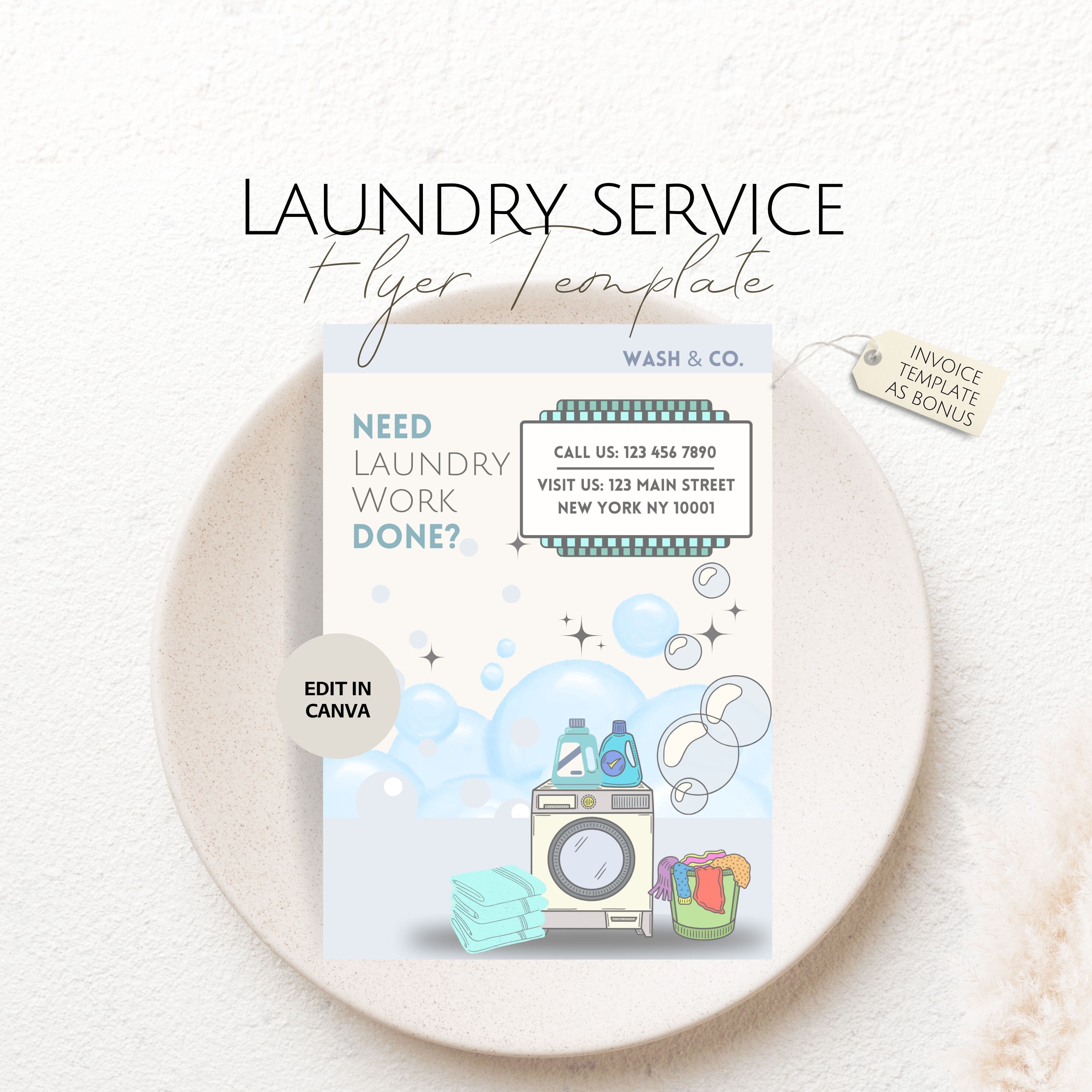 Editable Laundry Service Flyer, Canva Laundry Shop Advertising Template ...