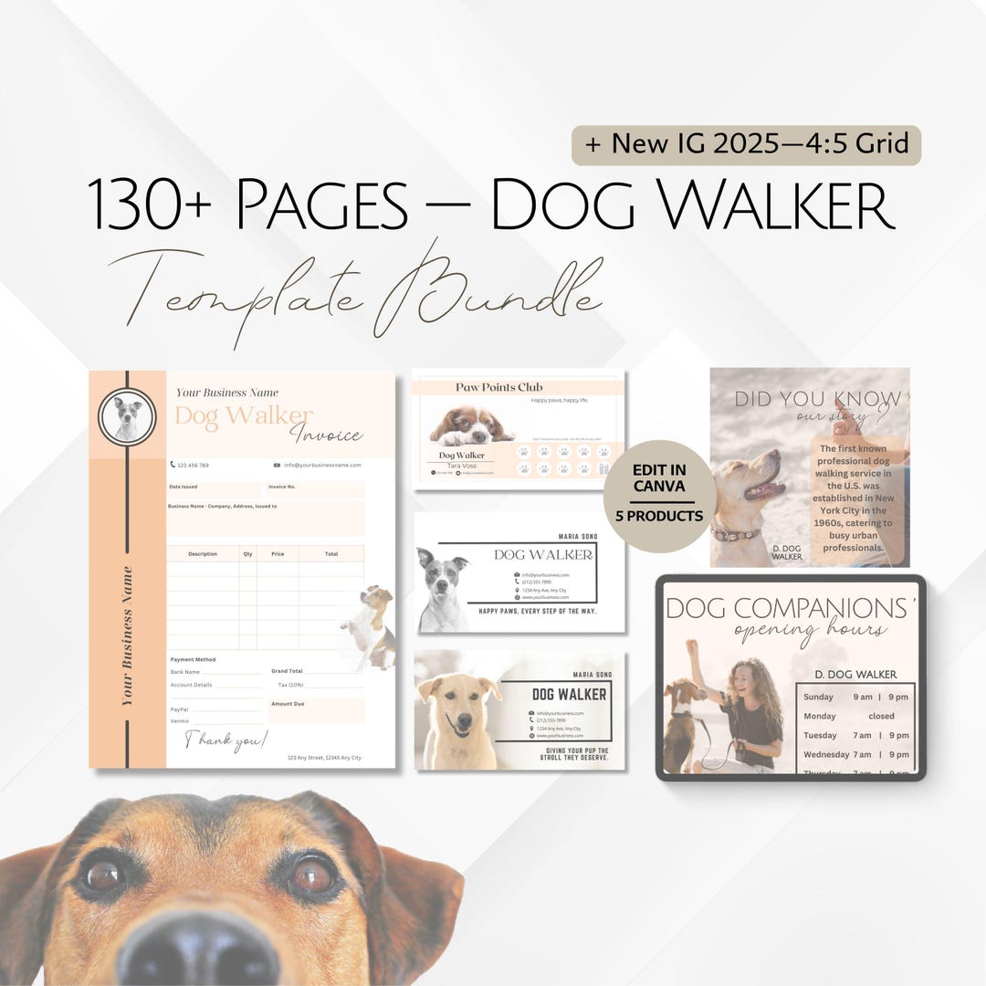 Dog Walker VALUE Templates Set, Pet Care Instagram Template ...