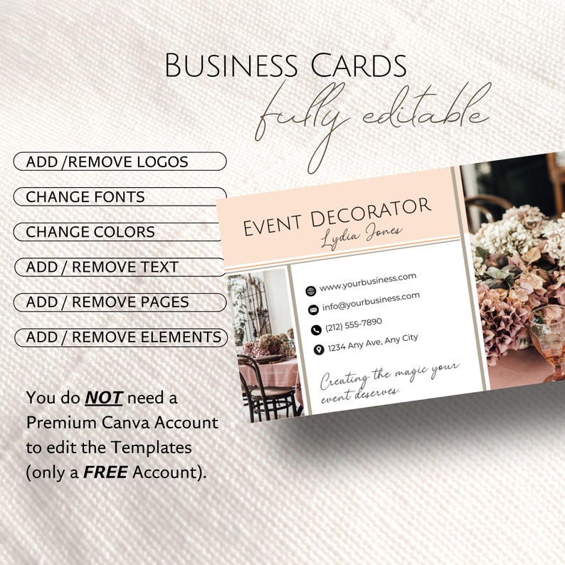 Event Decorator Business Card Template, Editable Events Decoration ...