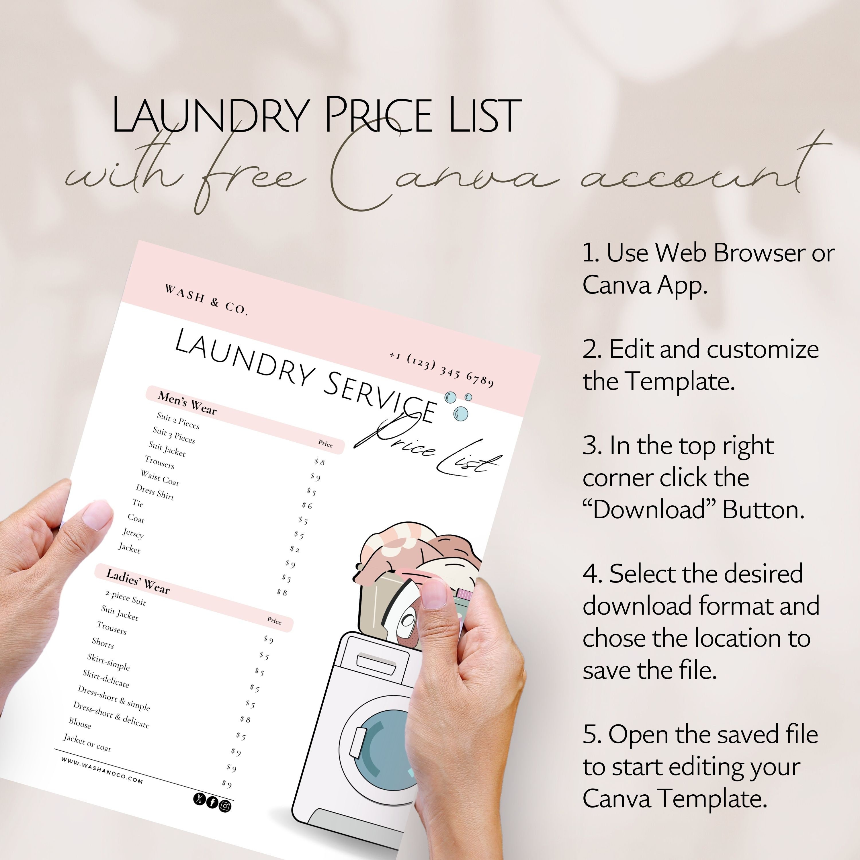Editable Laundry Price List Template, Canva Laundry Service Fee Pricing ...