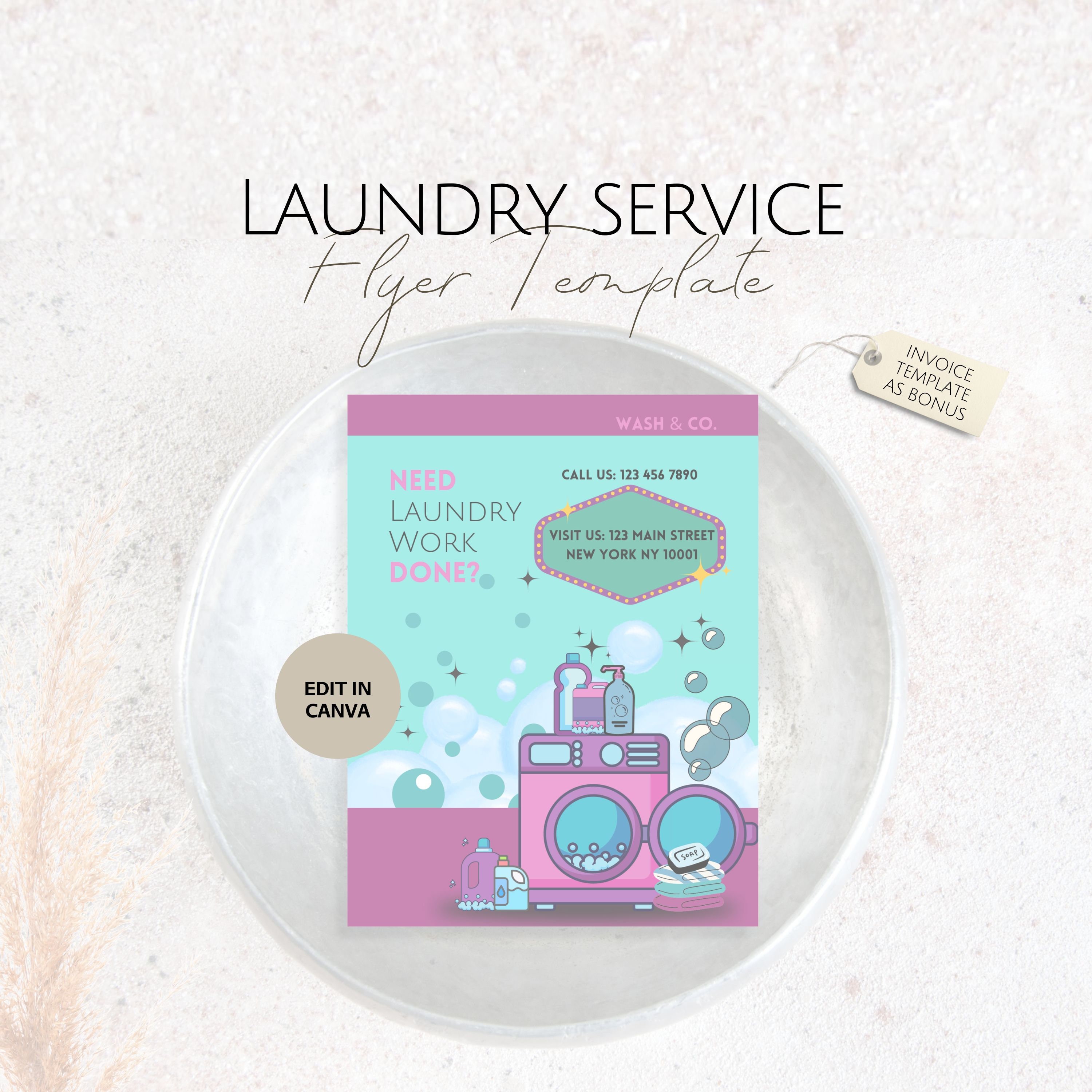 Editable Laundry Service Flyer, Canva Laundry Shop Advertising Template ...