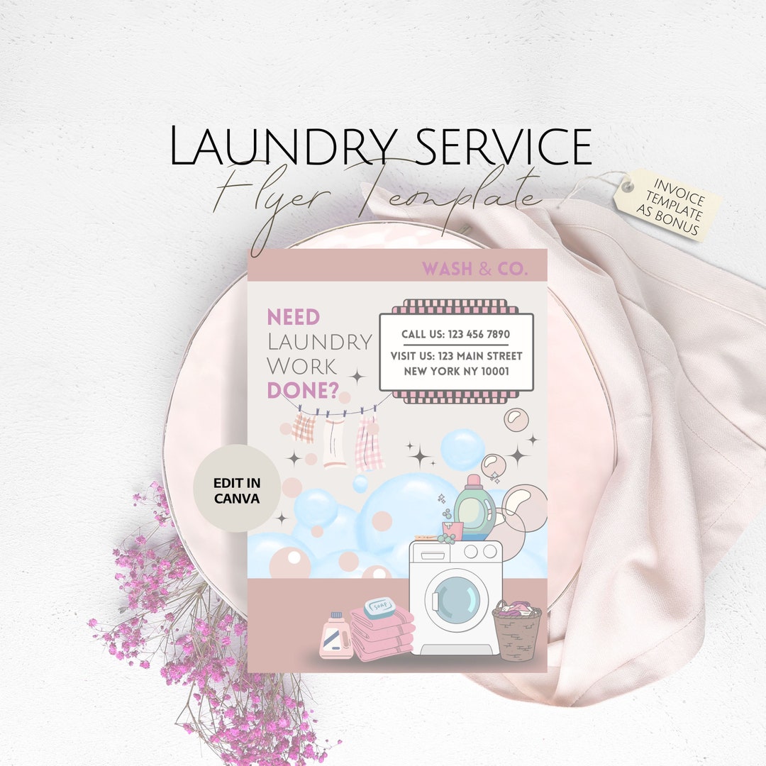 Editable Laundry Service Flyer, Canva Laundry Shop Advertising Template ...