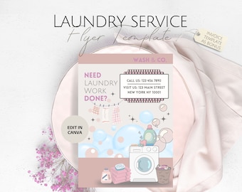 Editable Laundry Service Price List, Canva Laundry Shop Advertising ...