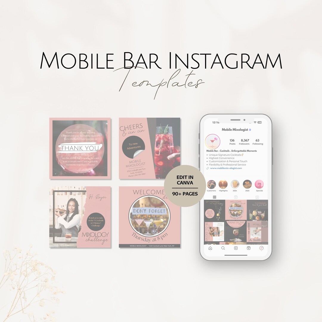 Mobile Bar Instagram Templates, Bartender Social Media Posts ...