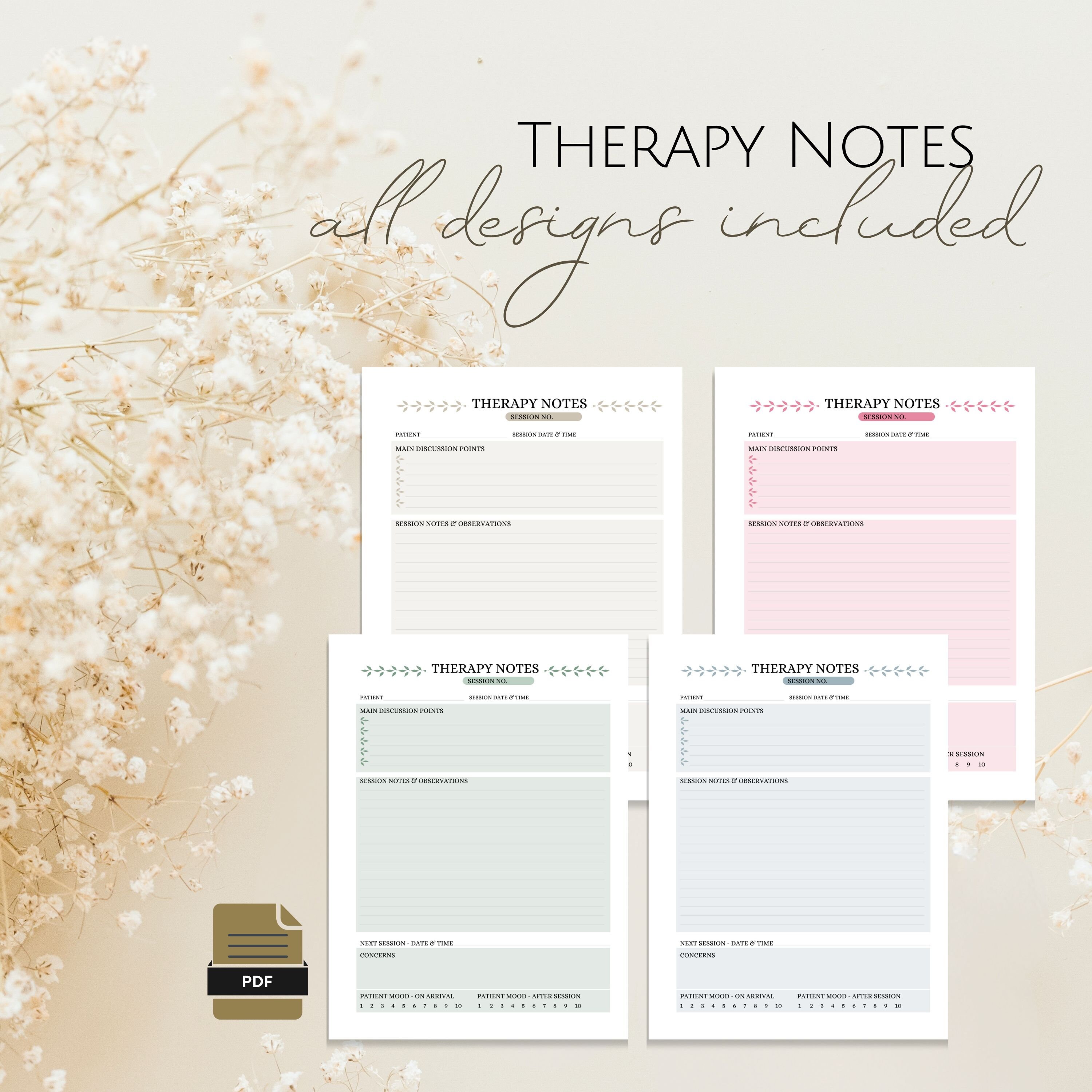 Therapy Notes Template Sheets, Printable Therapist Note Worksheet ...