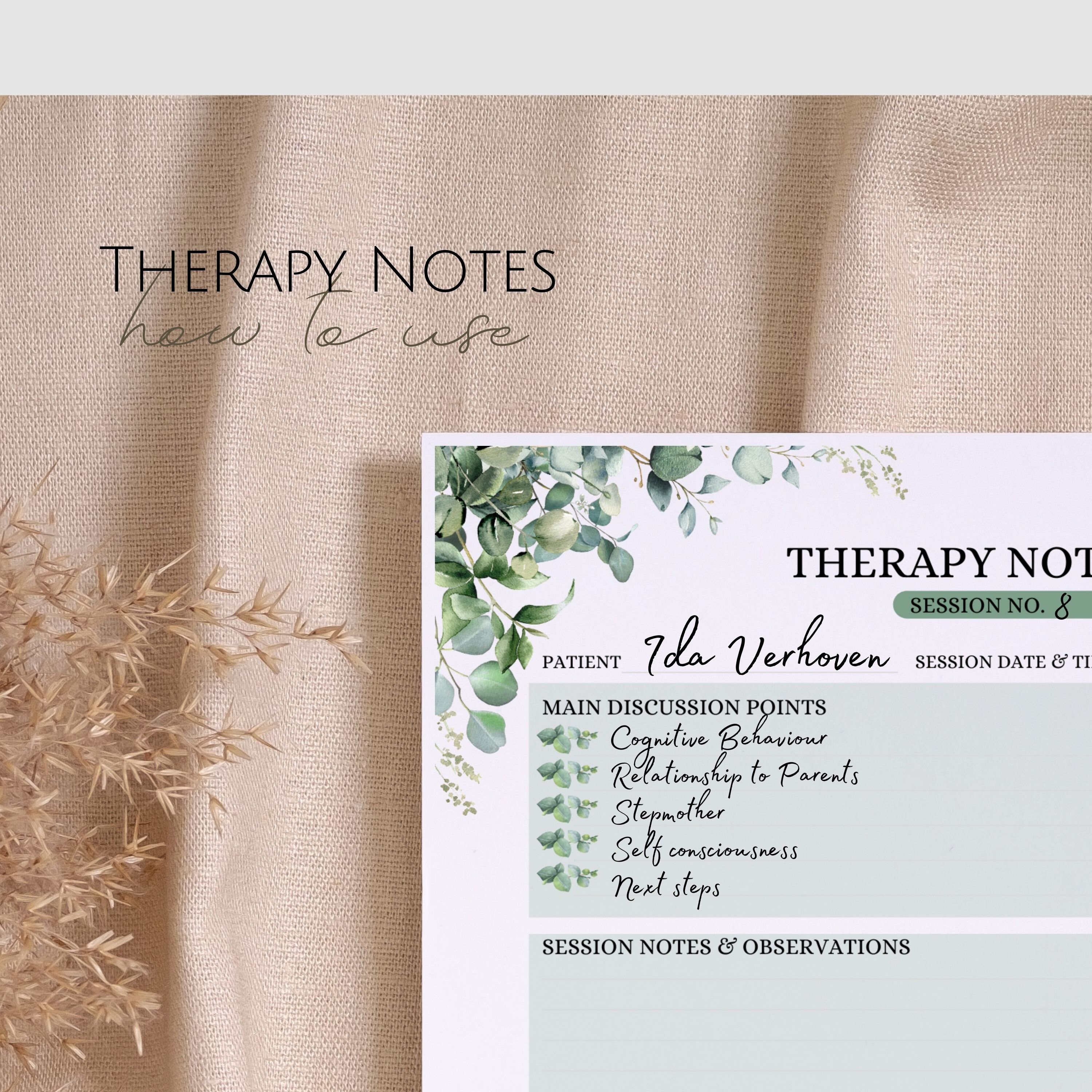 Therapy Notes Template Sheets, Printable Therapist Note Worksheet ...