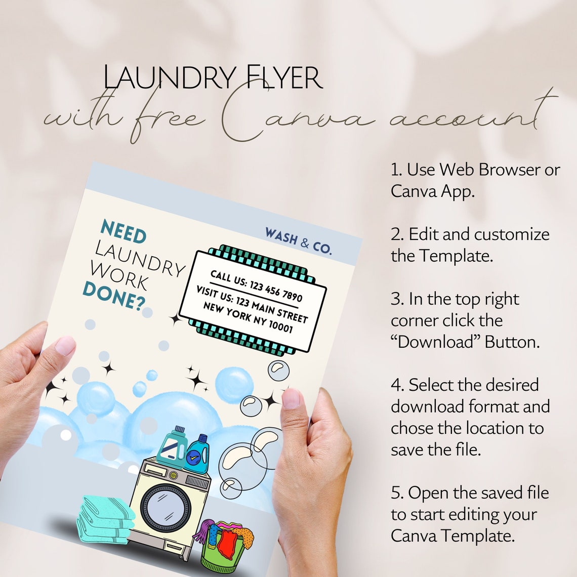 Editable Laundry Service Flyer, Canva Laundry Shop Advertising Template ...